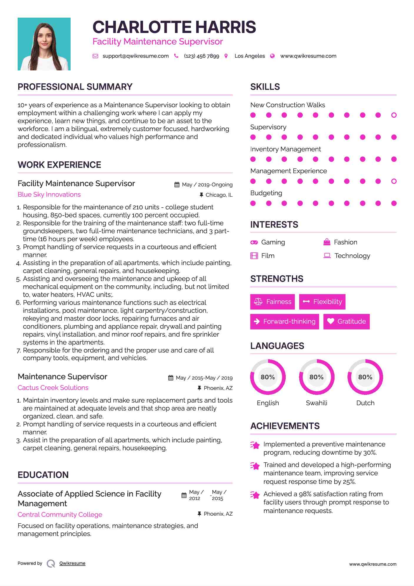 Maintenance Supervisor Resume Template