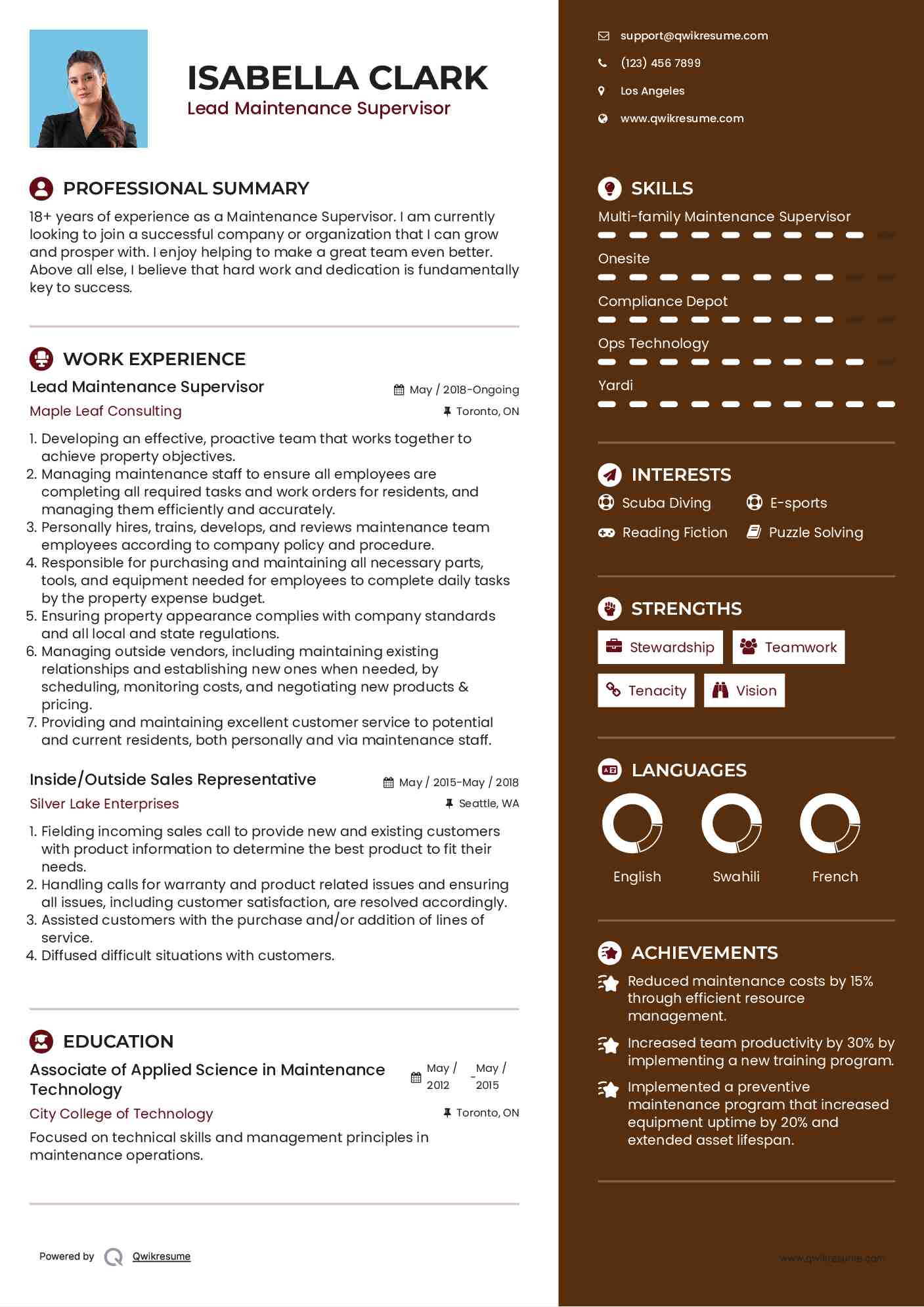 Maintenance Supervisor Resume Examples