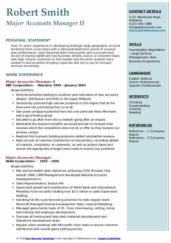 Major Accounts Manager Resume Samples QwikResume Major Accounts Manager Resume Samples QwikResume