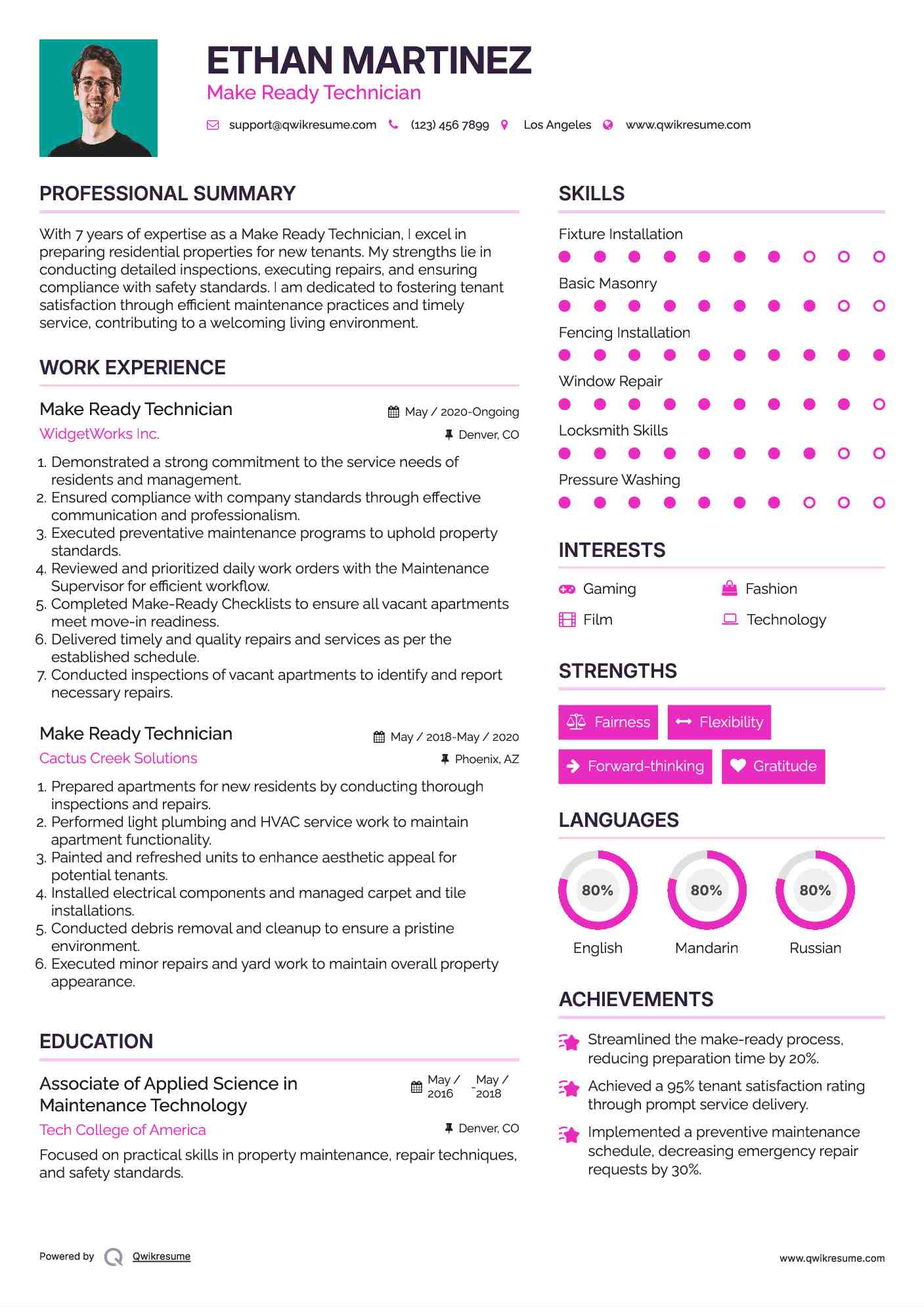 Make Ready Technician Resume Samples Qwikresume