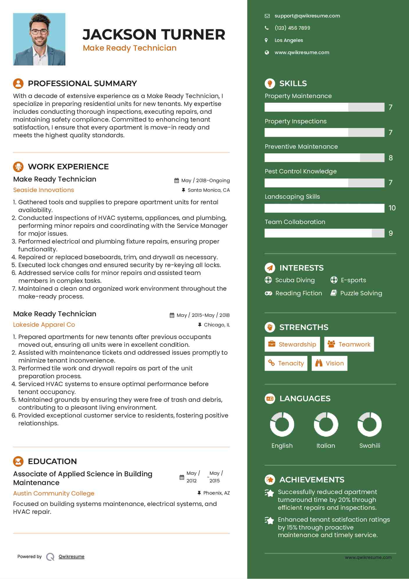 Make Ready Technician Resume Samples | QwikResume