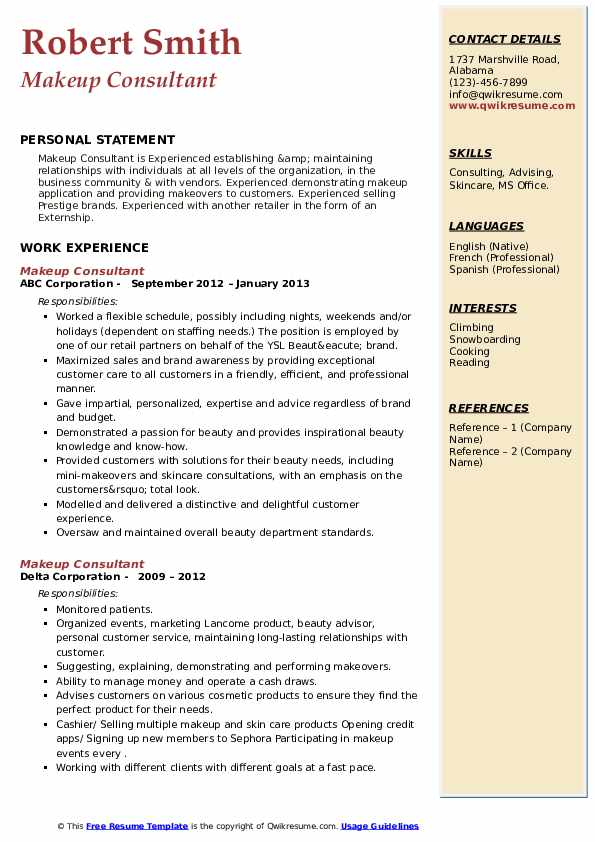 Beauty Consultant Resume Samples | QwikResume