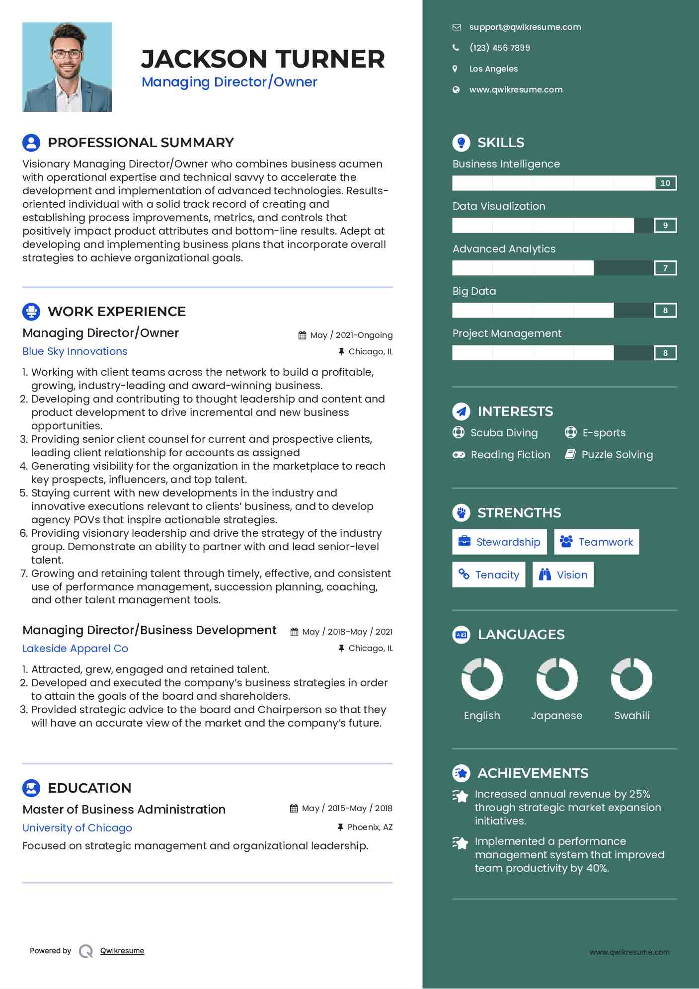 Managing Director Resume Samples QwikResume