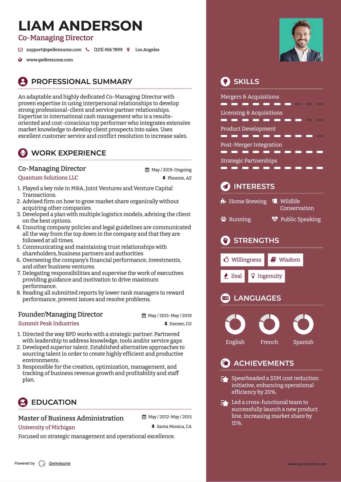 Managing Director Resume Samples QwikResume