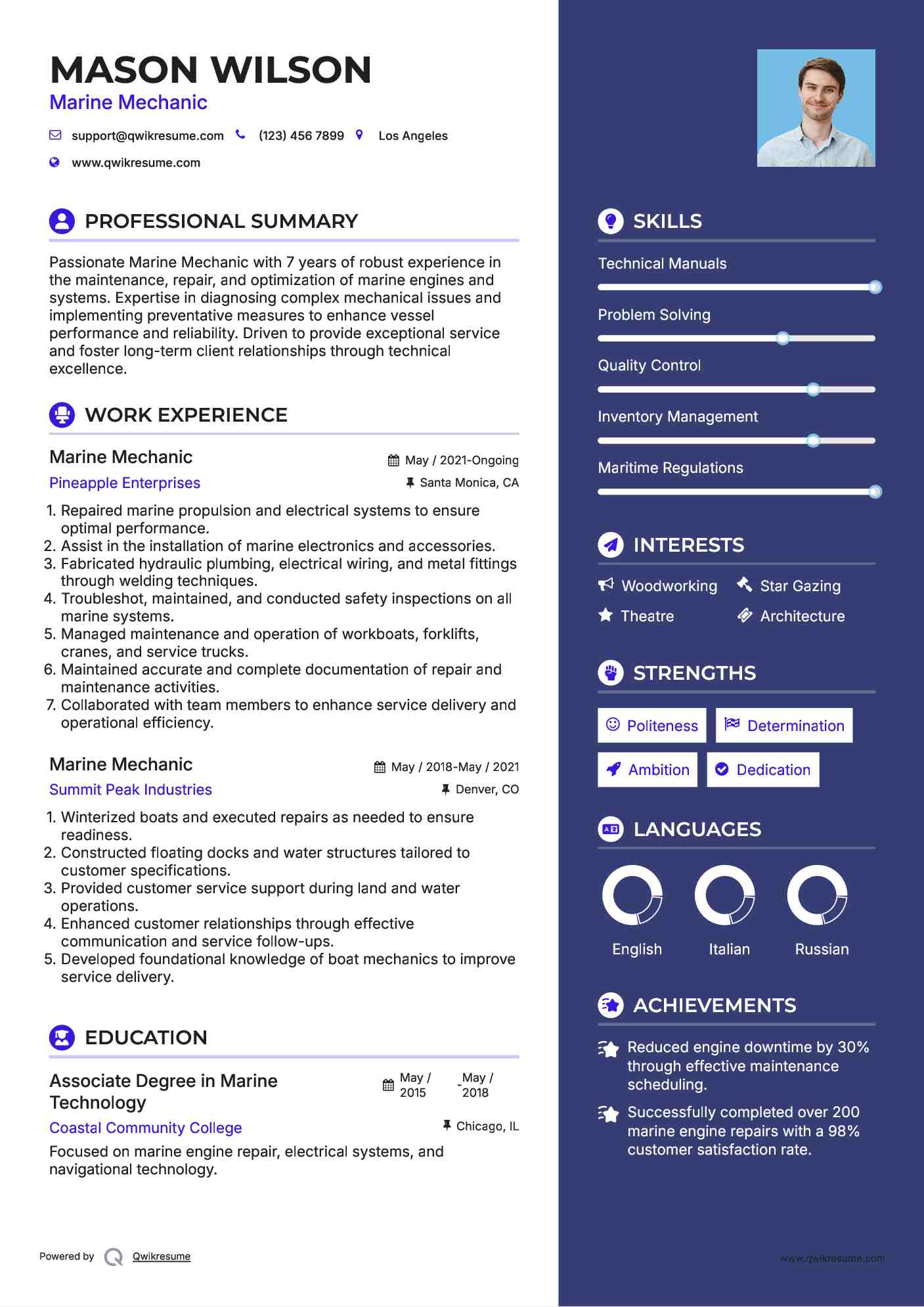 Marine Mechanic Resume Samples QwikResume