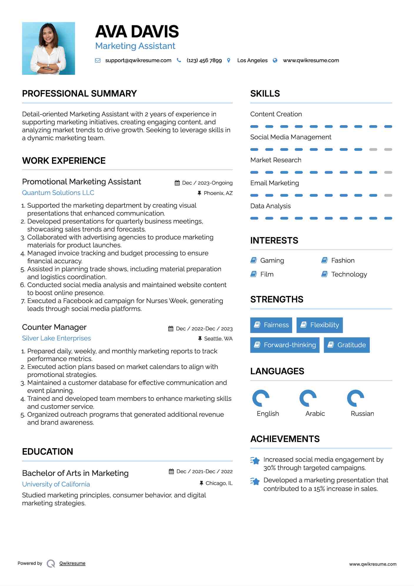 Marketing Assistant Resume Samples QwikResume