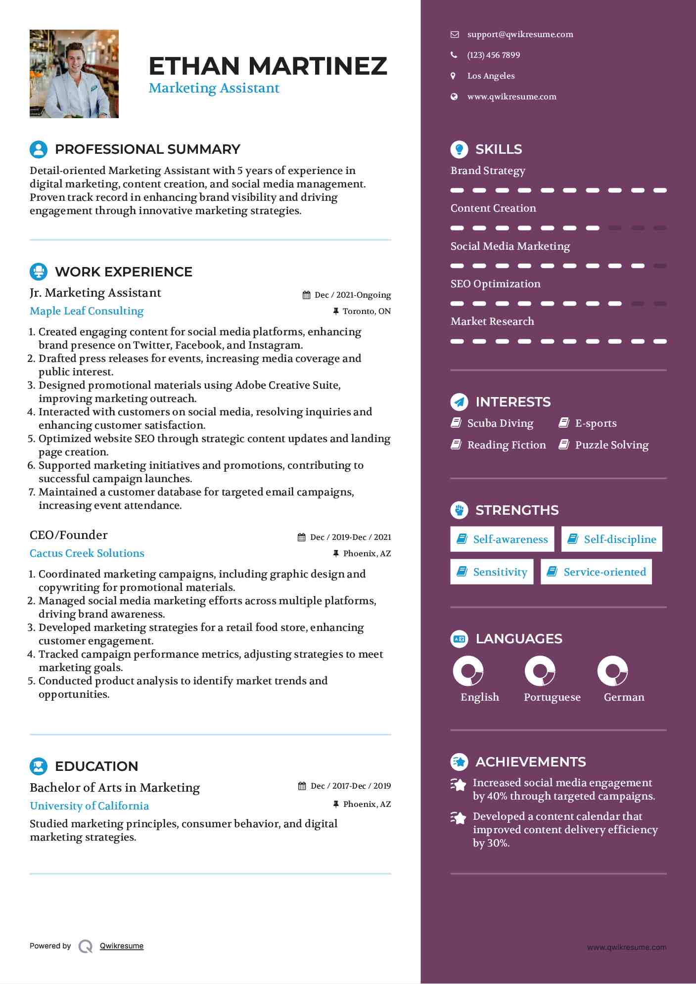 Marketing Assistant Resume Samples QwikResume