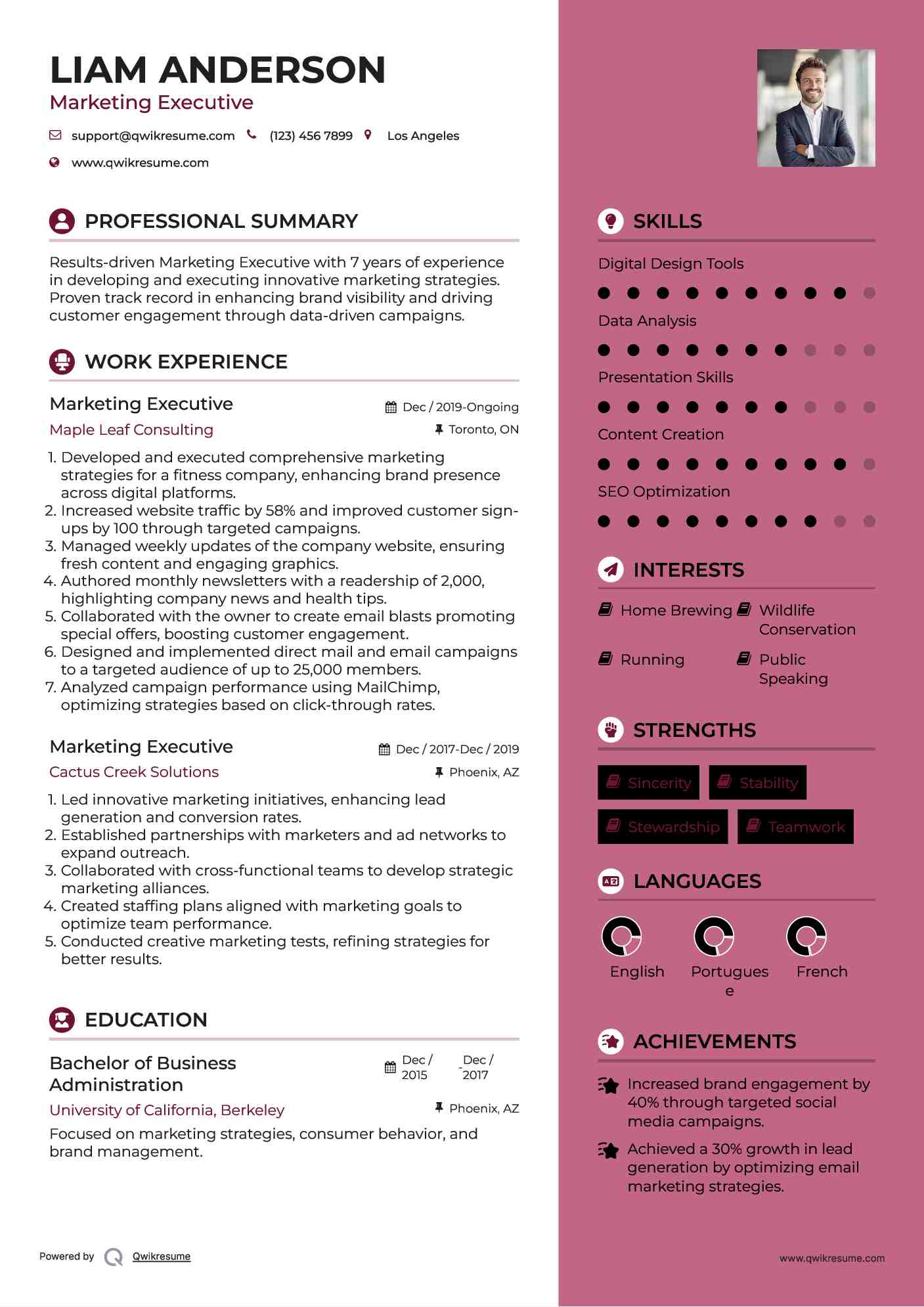 Marketing Executive Resume Samples QwikResume