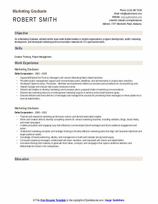 Marketing Graduate Resume Samples | Qwikresume