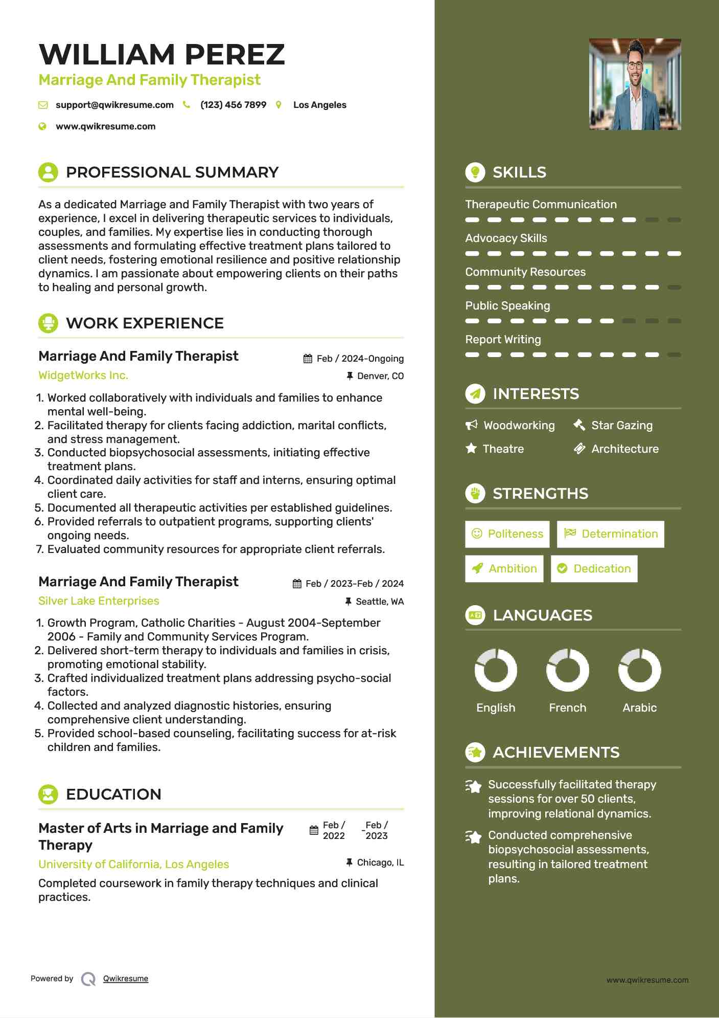 Marriage And Family Therapist Resume Samples QwikResume