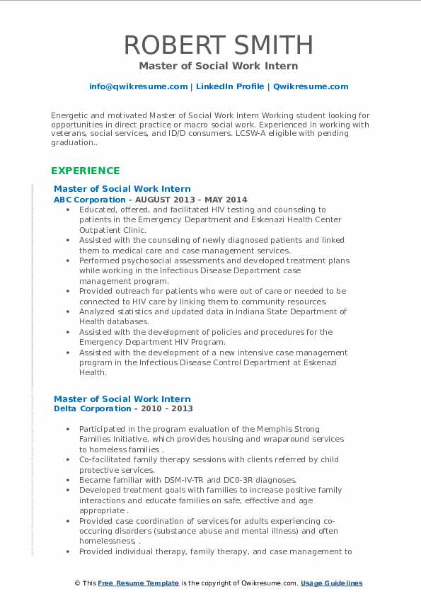 Master of Social Work Intern Resume Samples | QwikResume