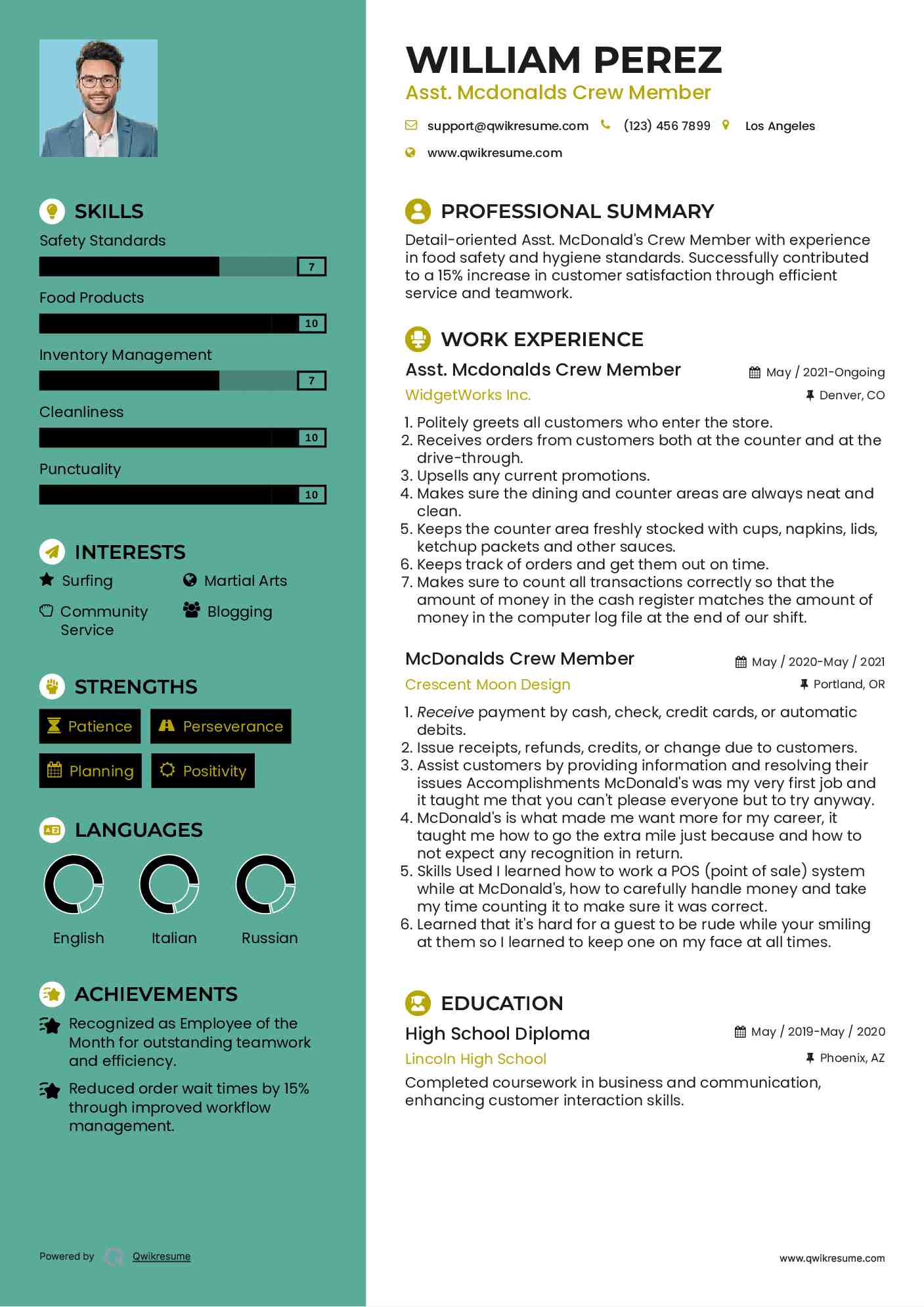 Mcdonalds Resume Sample