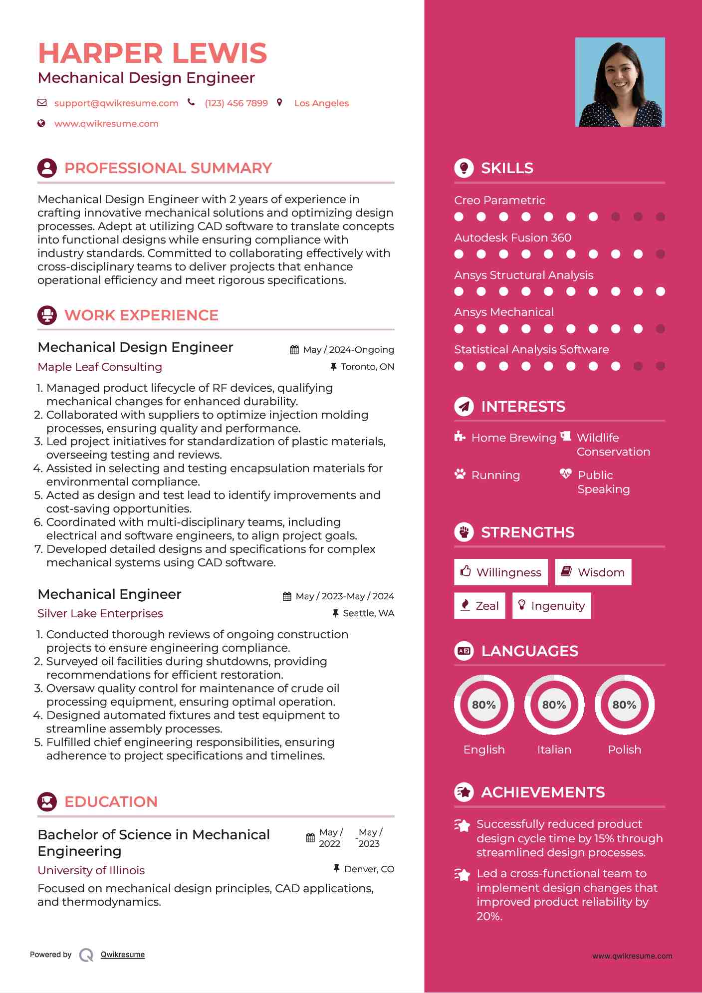 Mechanical Design Engineer Resume Samples QwikResume