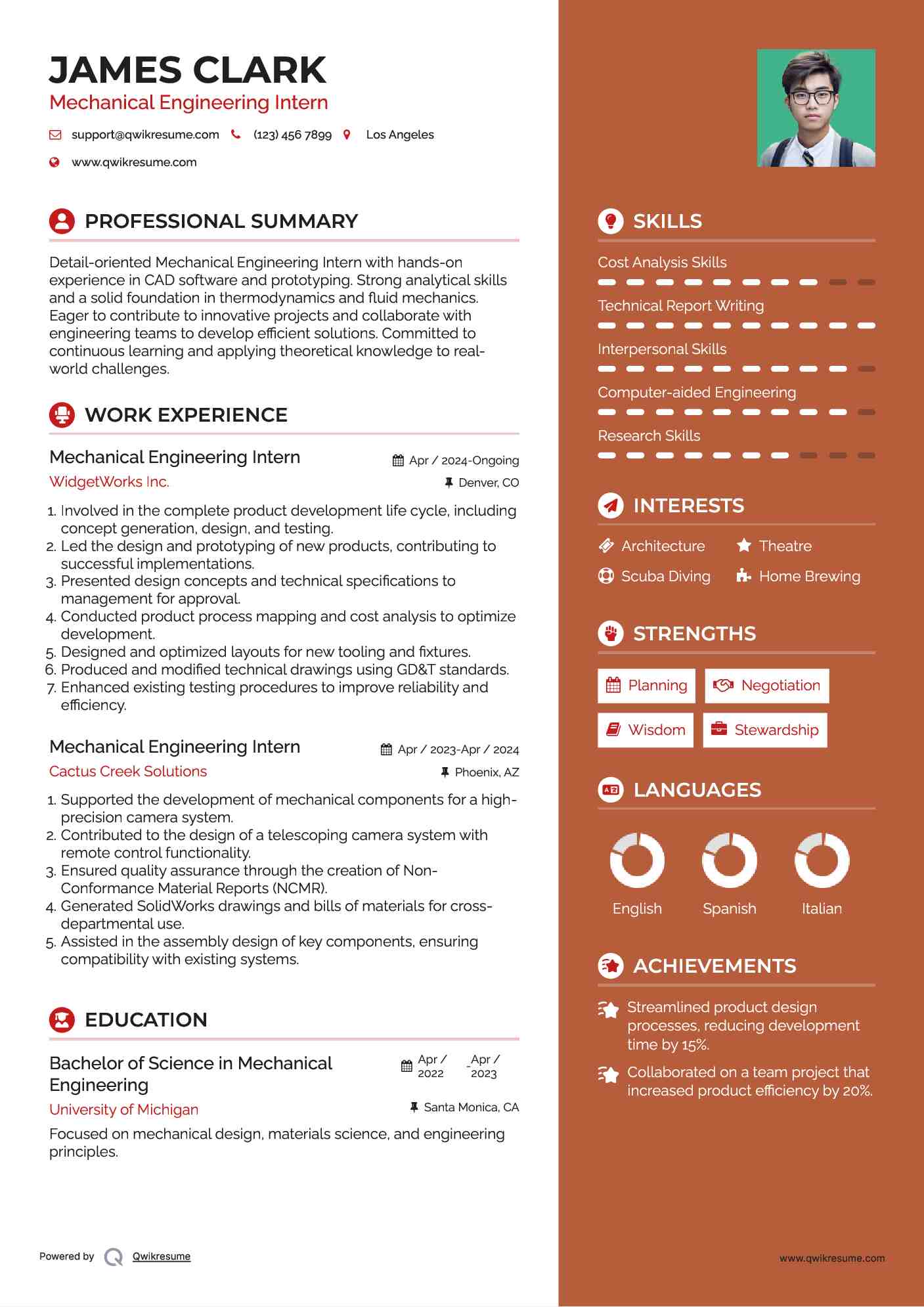 Mechanical Engineering Intern Resume Samples QwikResume