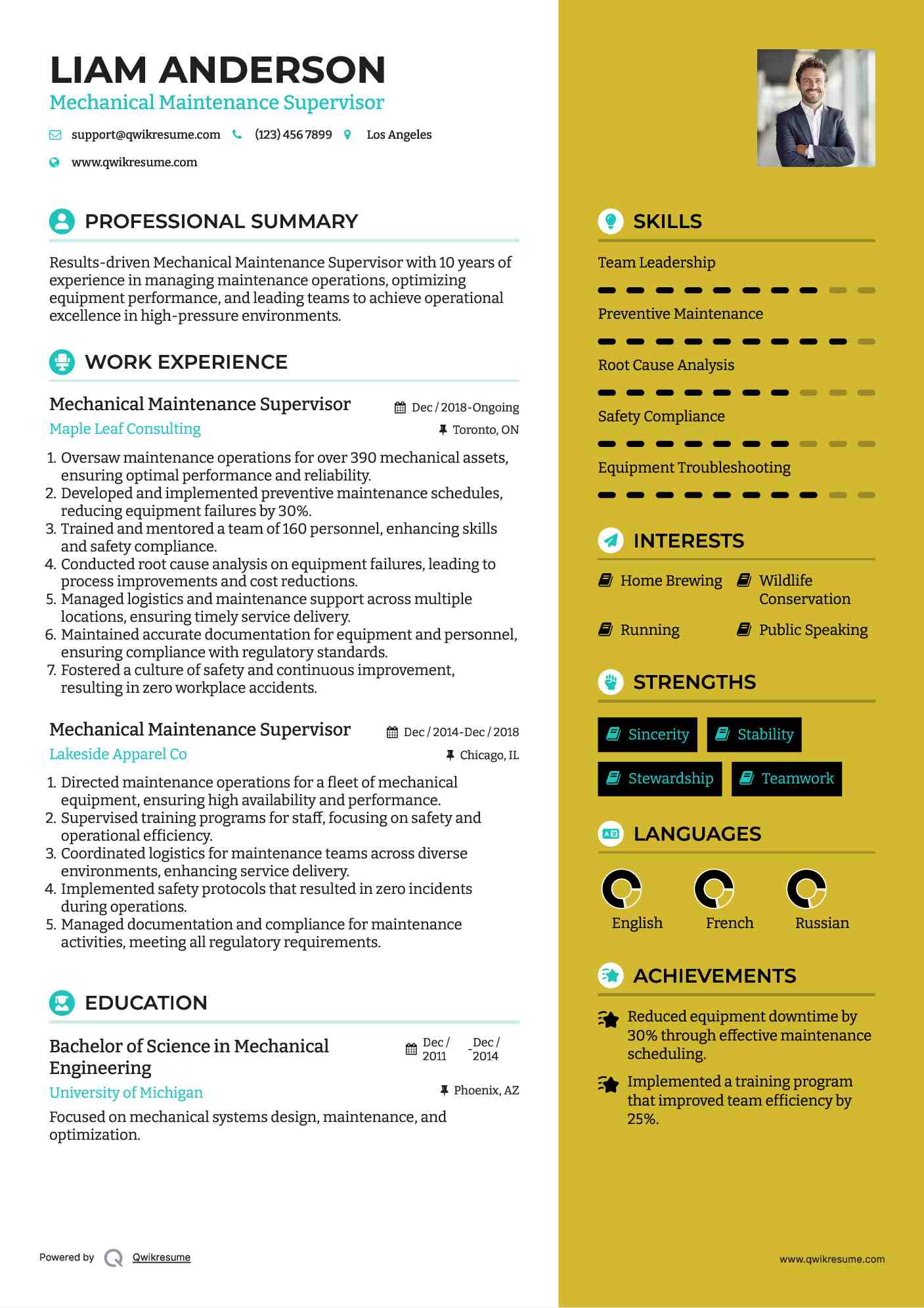 Maintenance Supervisor Resume