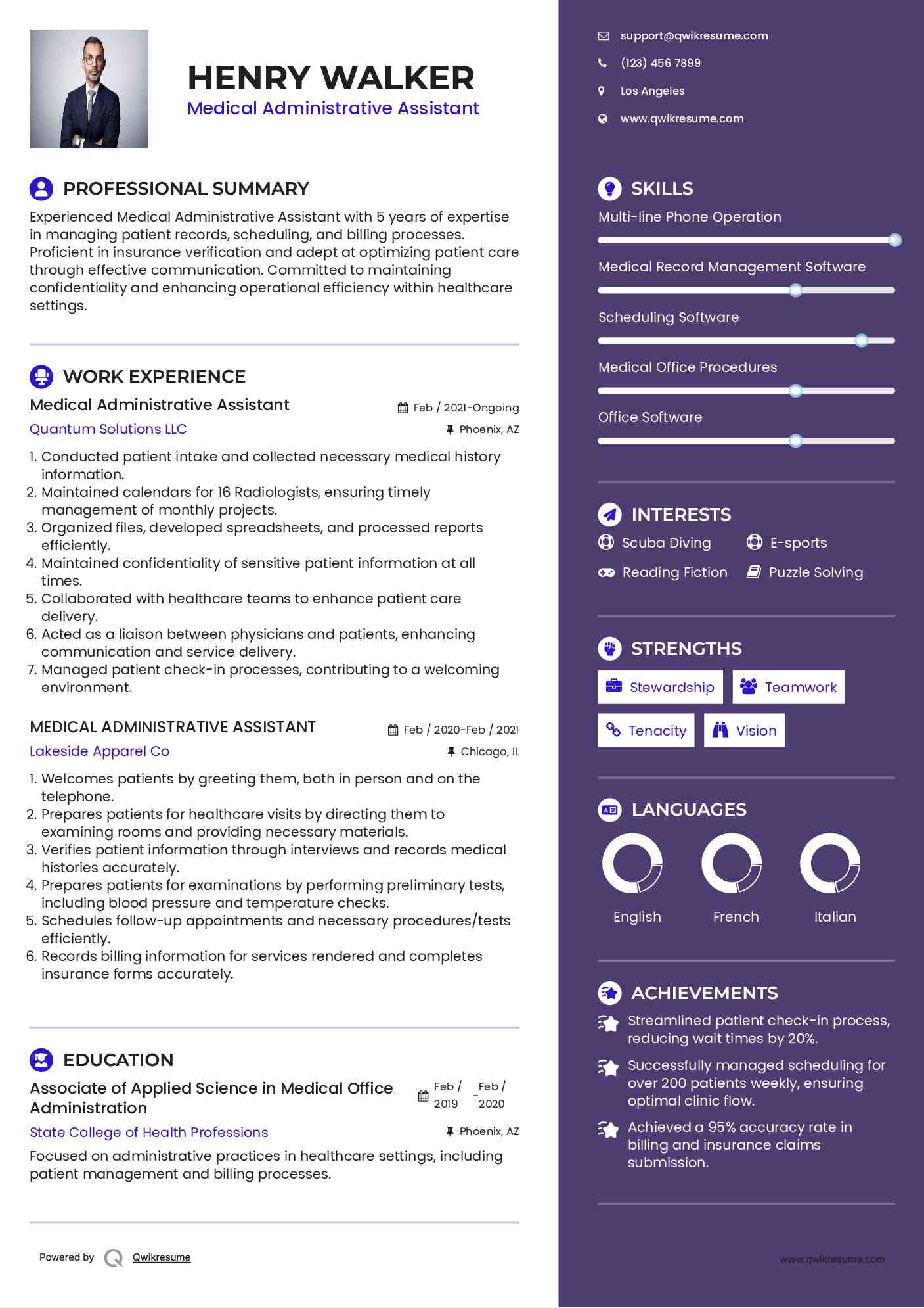 Medical Administrative Assistant Resume Samples QwikResume