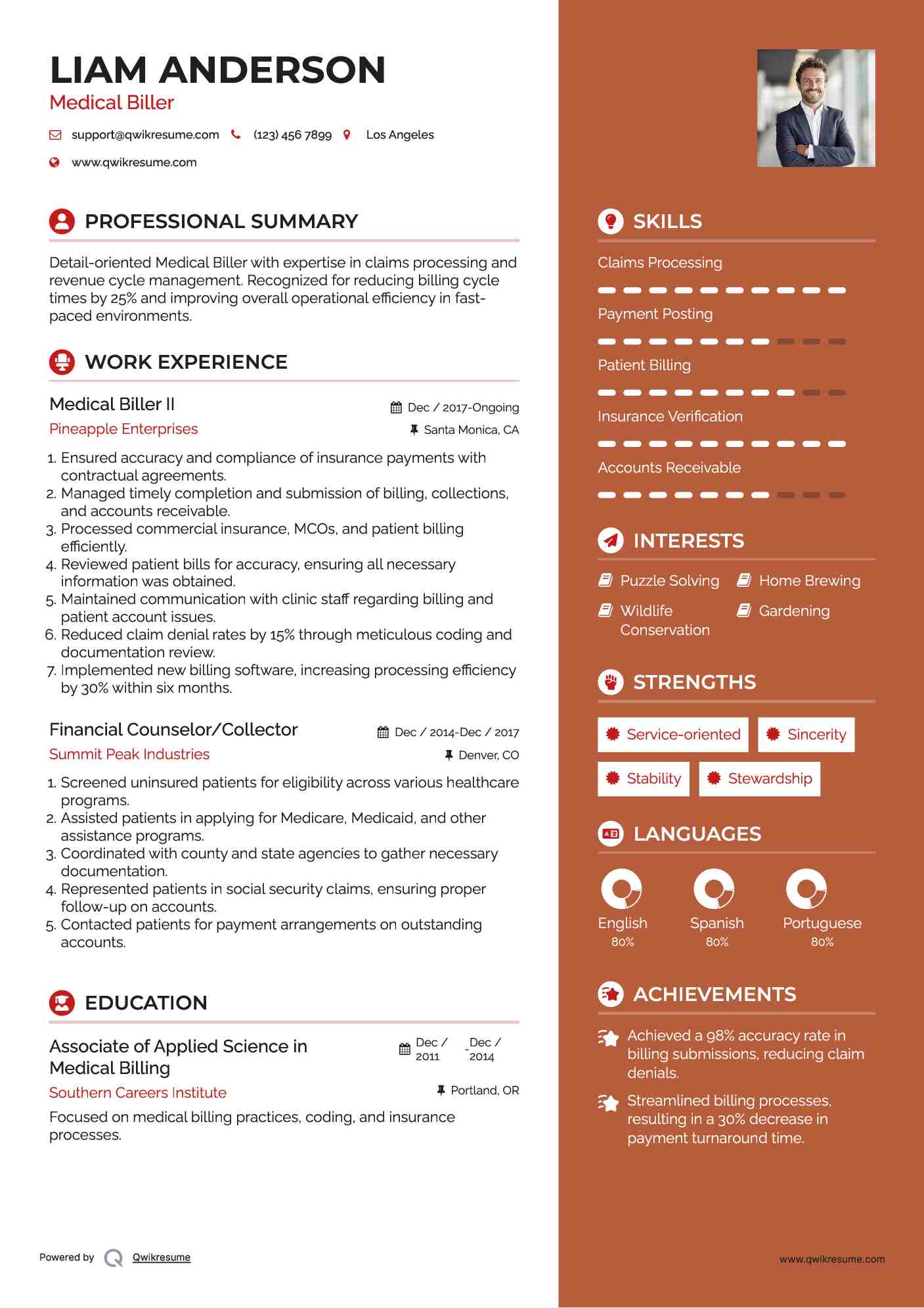 Medical Biller Resume Samples QwikResume