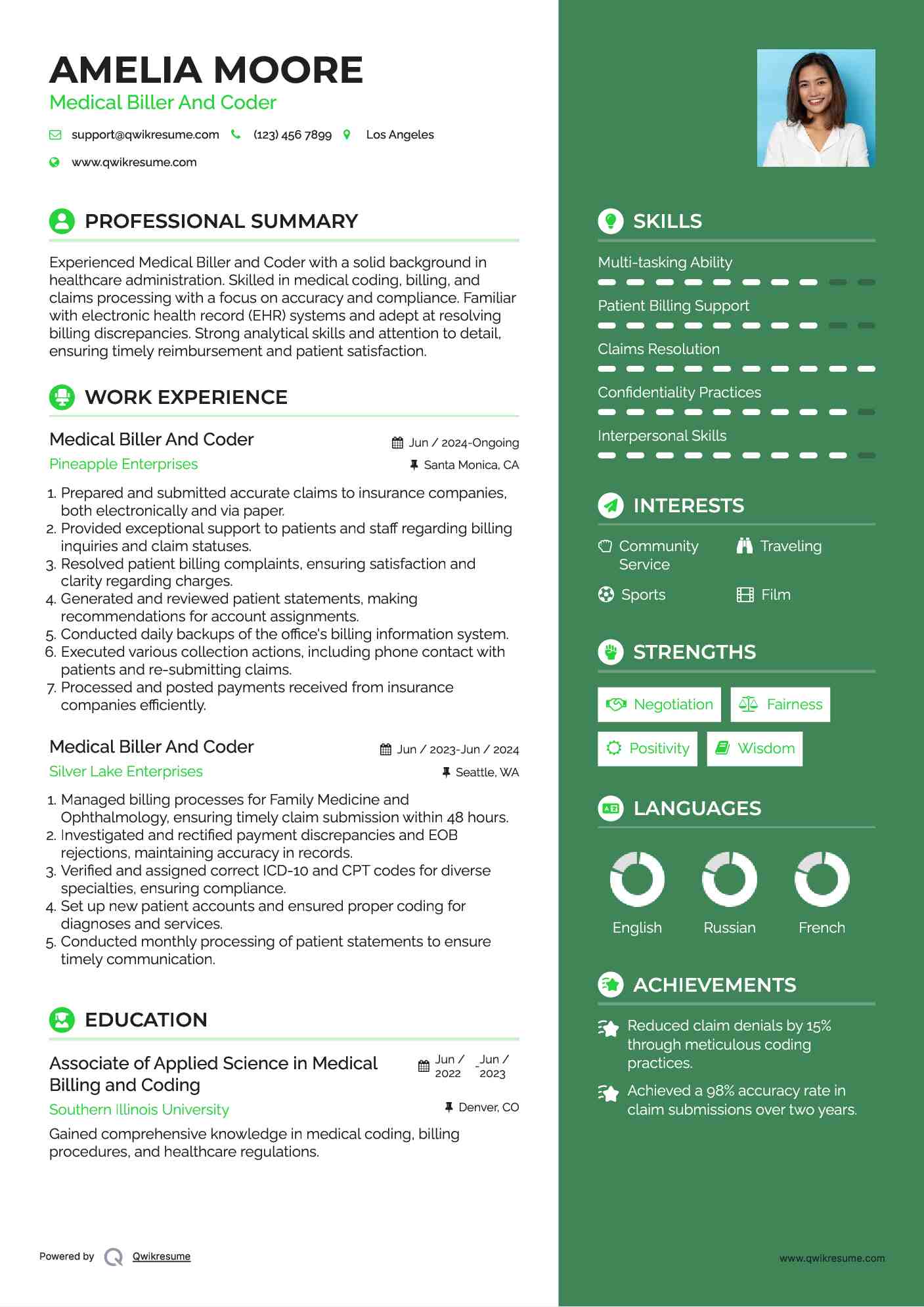 Medical Biller And Coder Resume Samples QwikResume