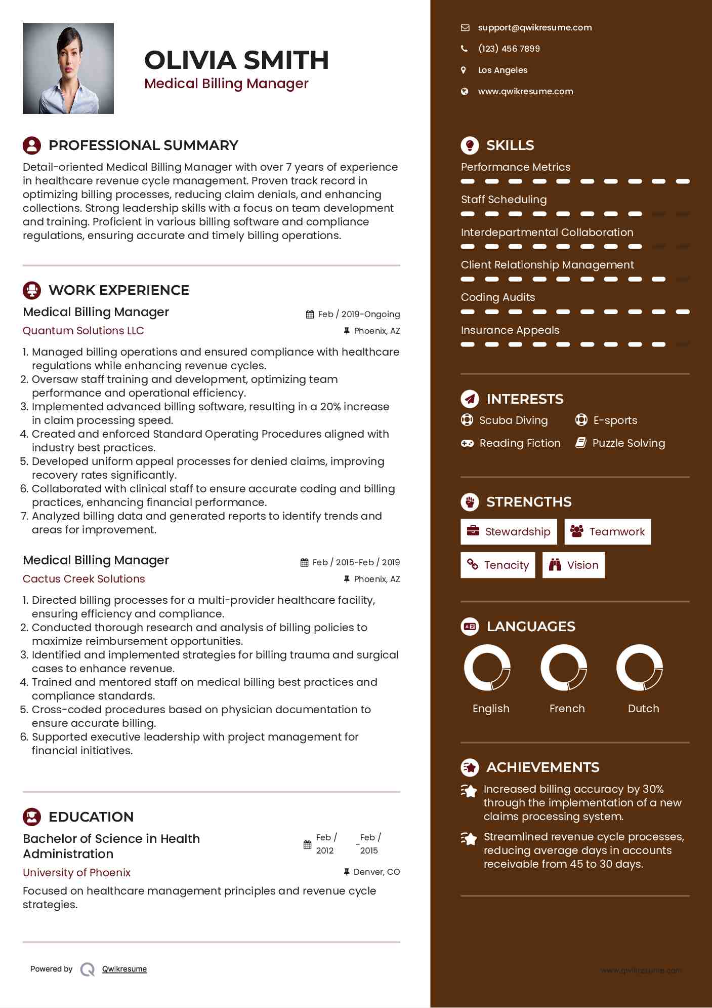 Medical Billing Manager Resume Samples QwikResume