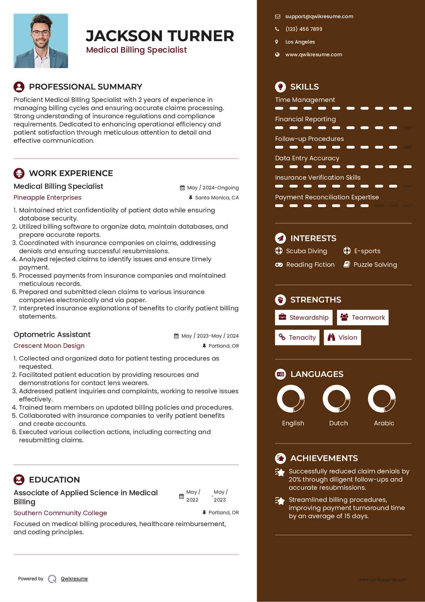 Medical Billing Specialist Resume Samples QwikResume