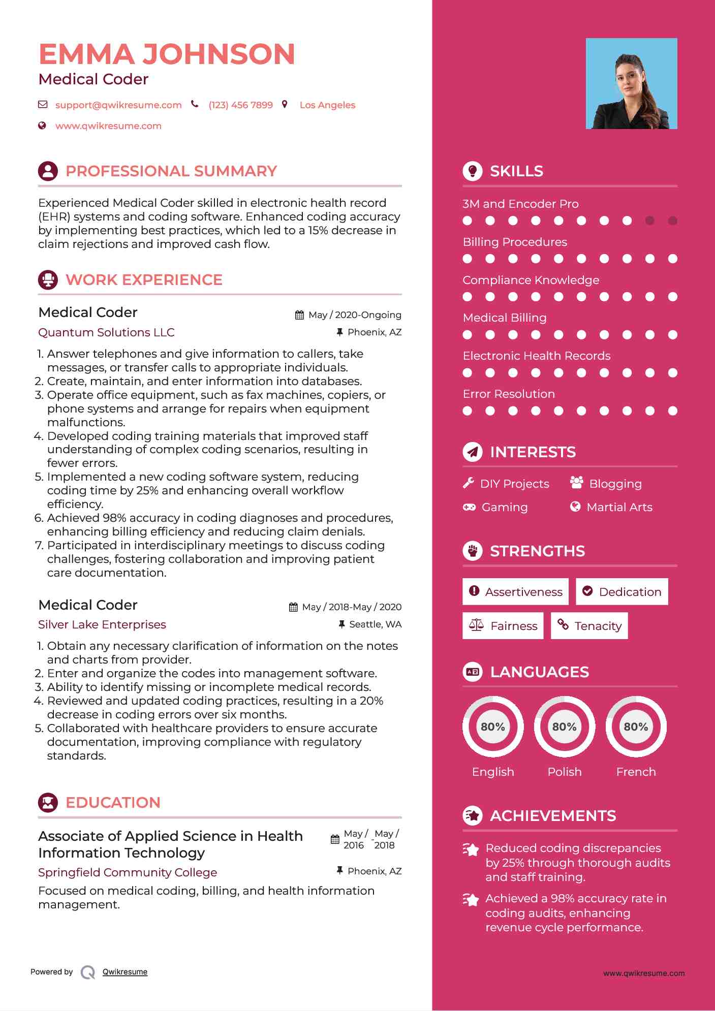 Medical Coder Resume Samples QwikResume