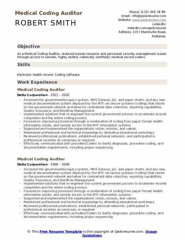 Medical Coding Auditor Sample Resume Resume Examples By Job, Industry