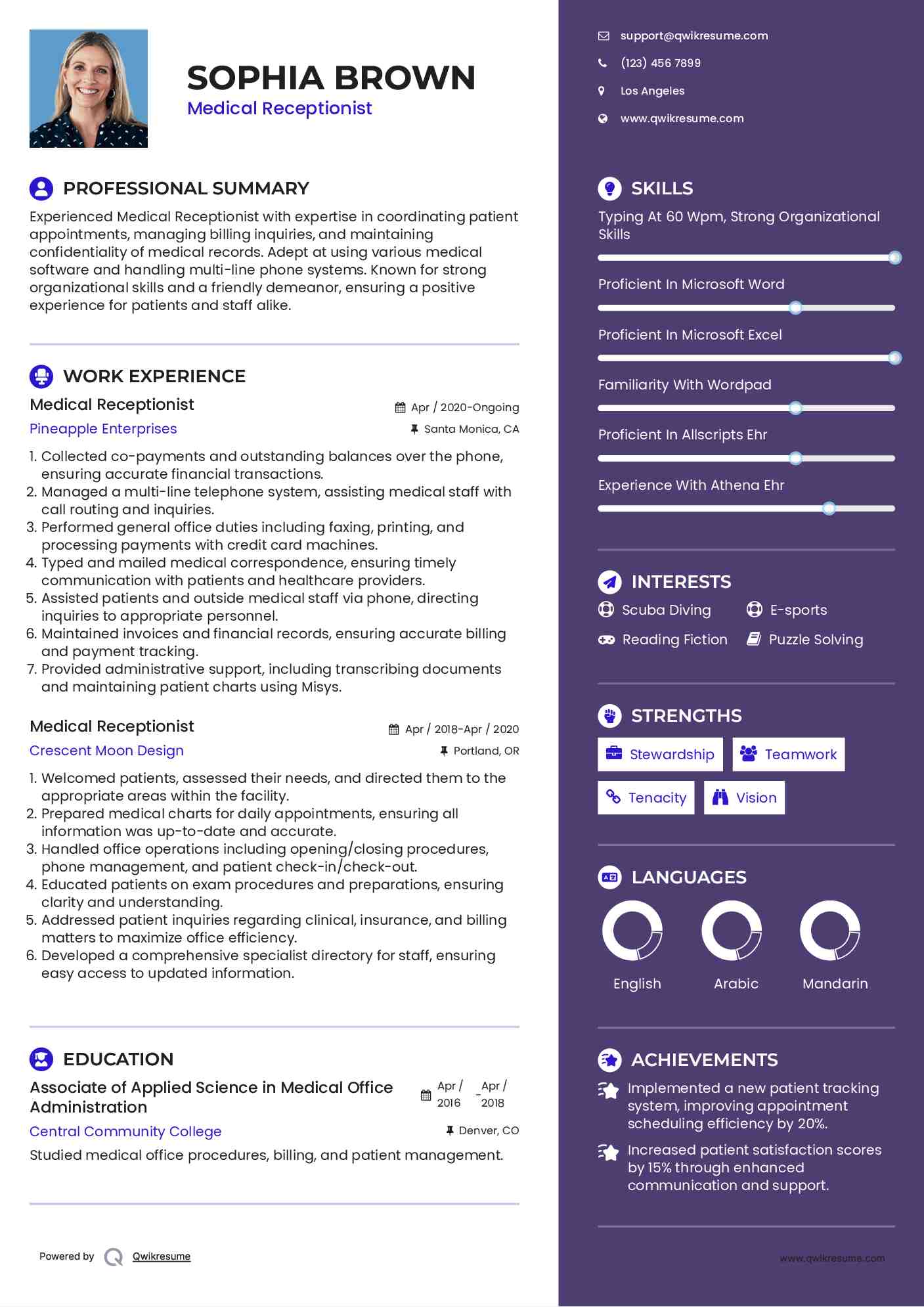 Medical Receptionist Resume Sample Good Resume Examples Labb By AG