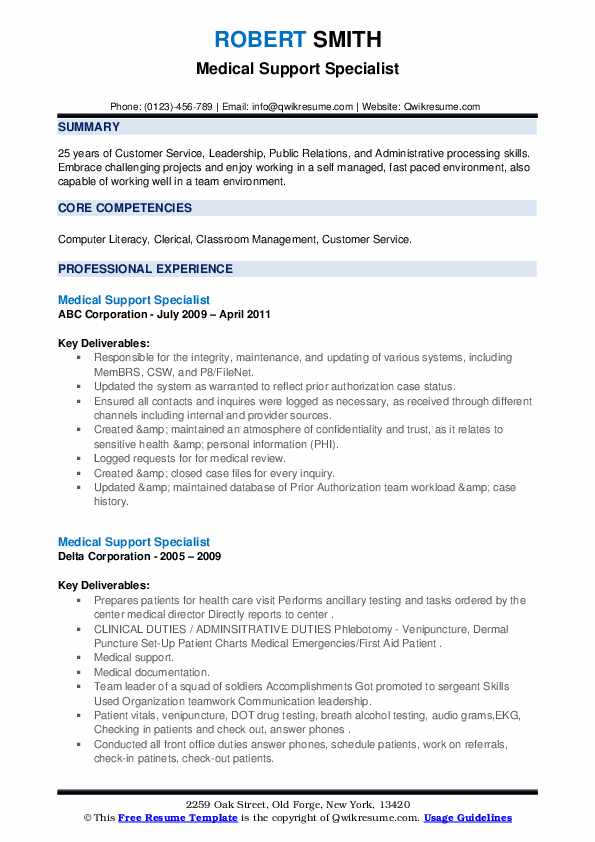 Medical Support Specialist Resume Samples | QwikResume