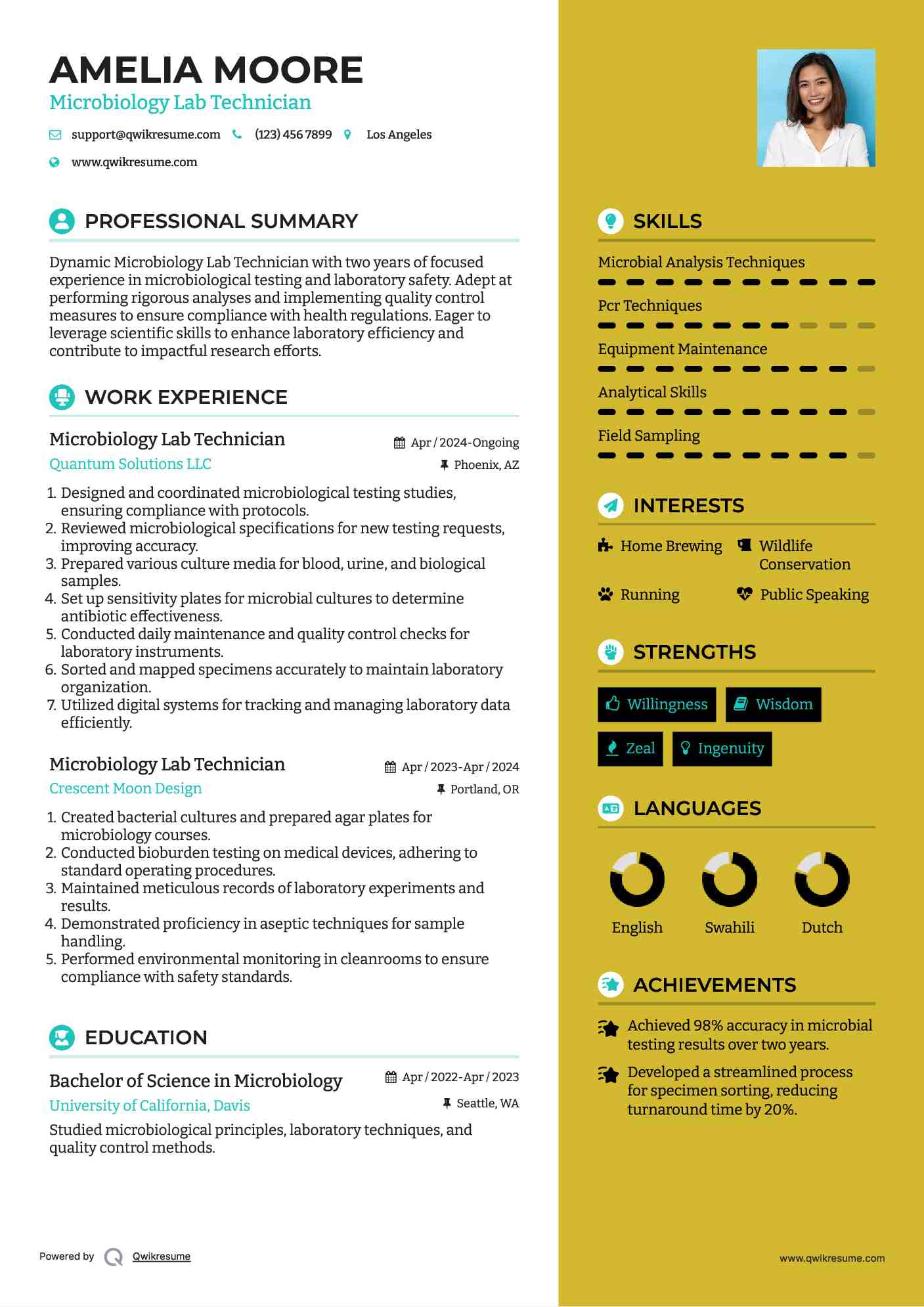 Microbiology Lab Technician Resume Samples QwikResume