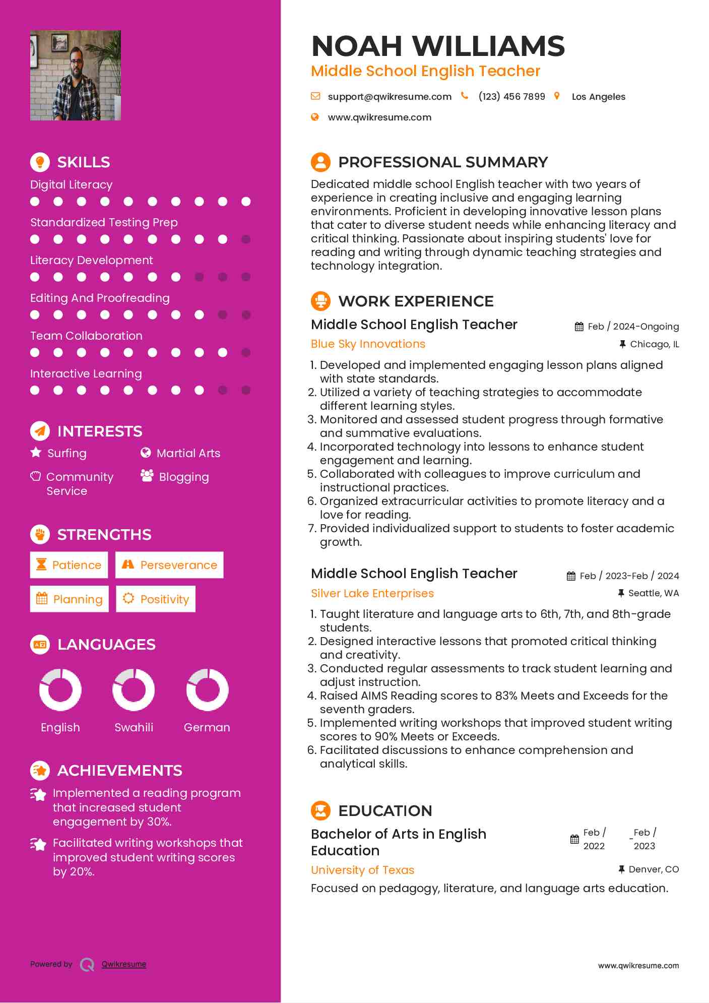 10+ Middle School English Teacher Resume Samples & Templates for 2025