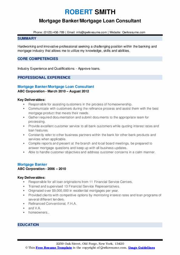 Mortgage Banker Resume Samples | QwikResume