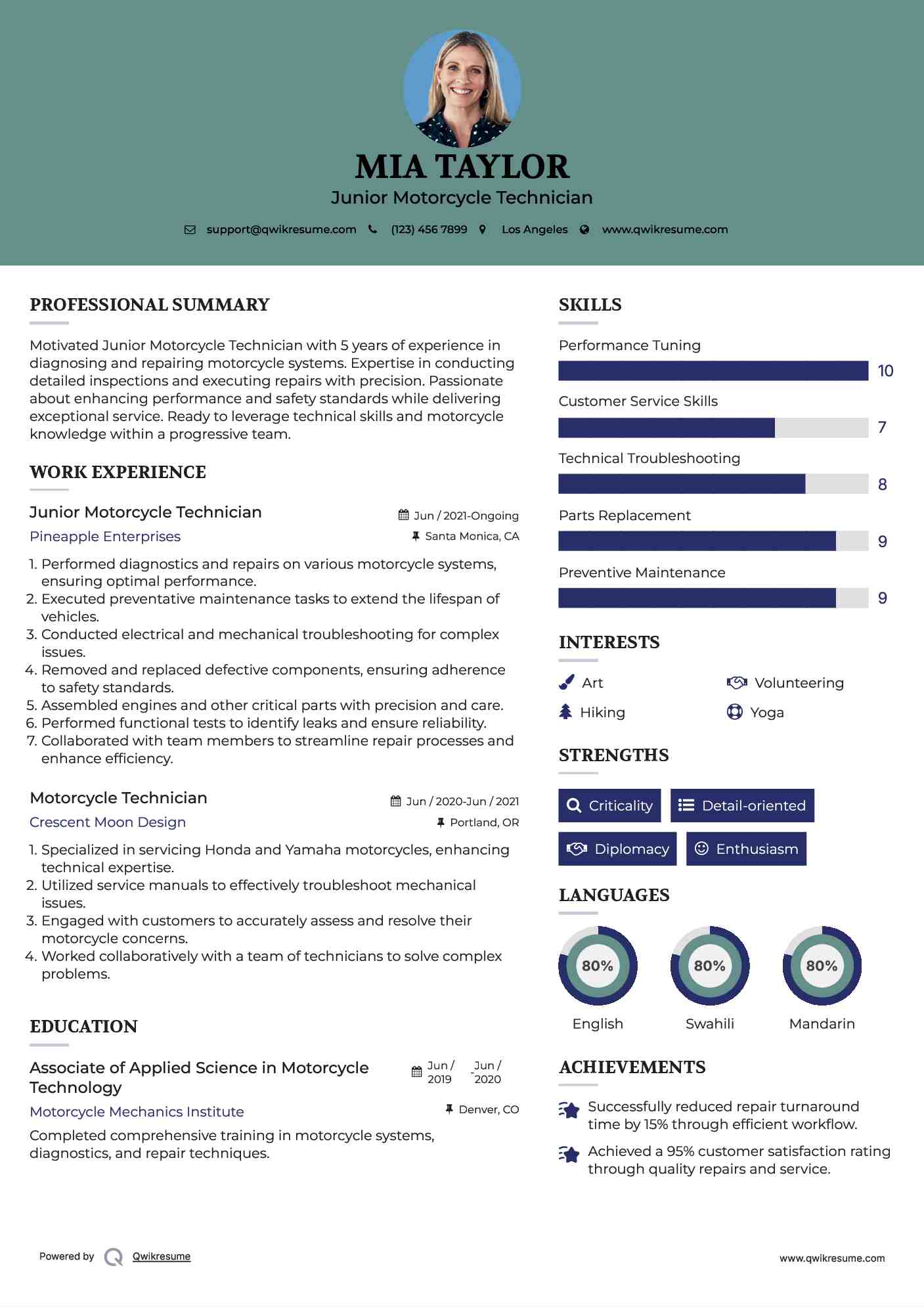 Motorcycle Technician Resume Samples QwikResume motorcycle-technician-resume-samples-qwikresume
