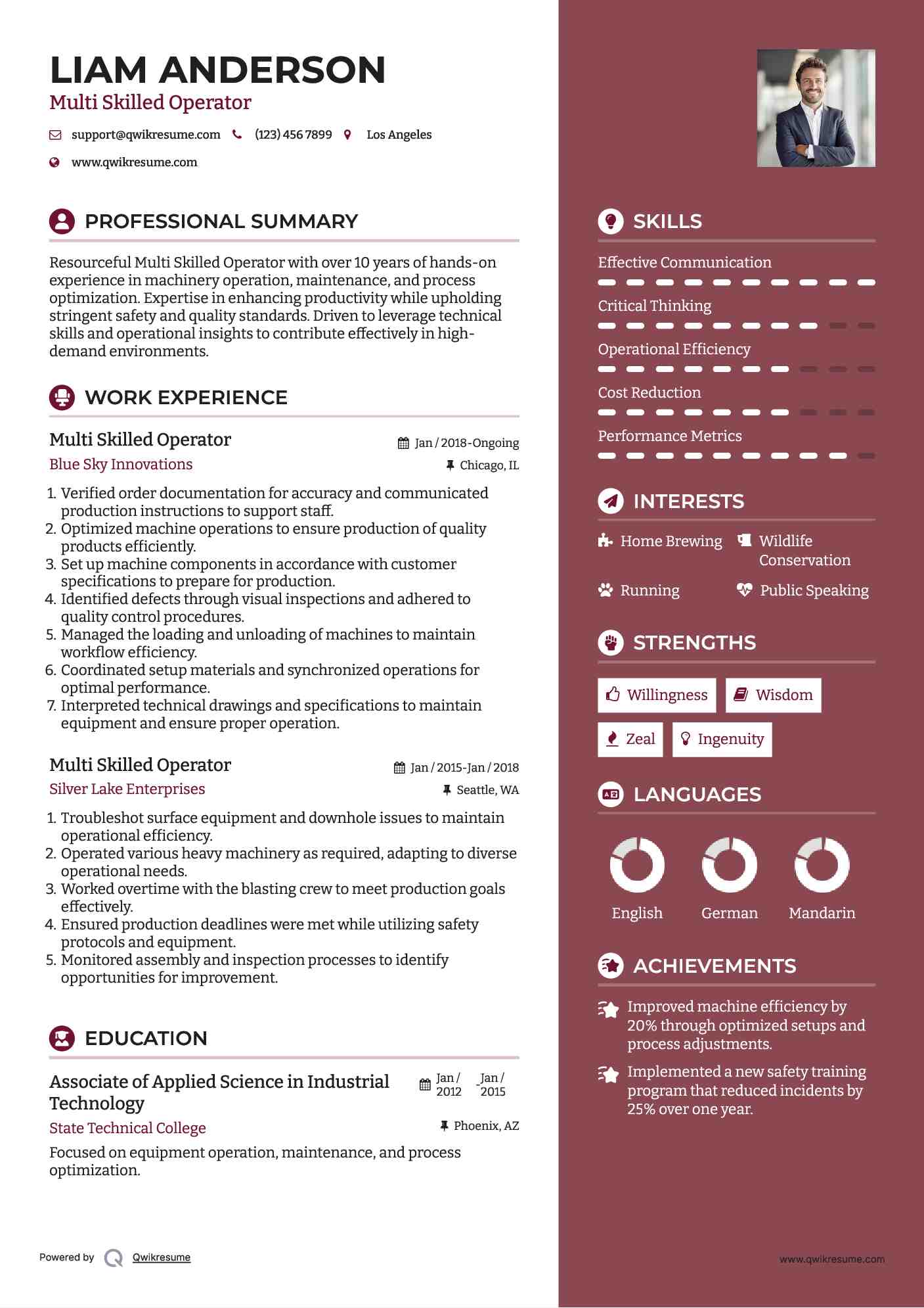 Multi Skilled Operator Resume Samples QwikResume