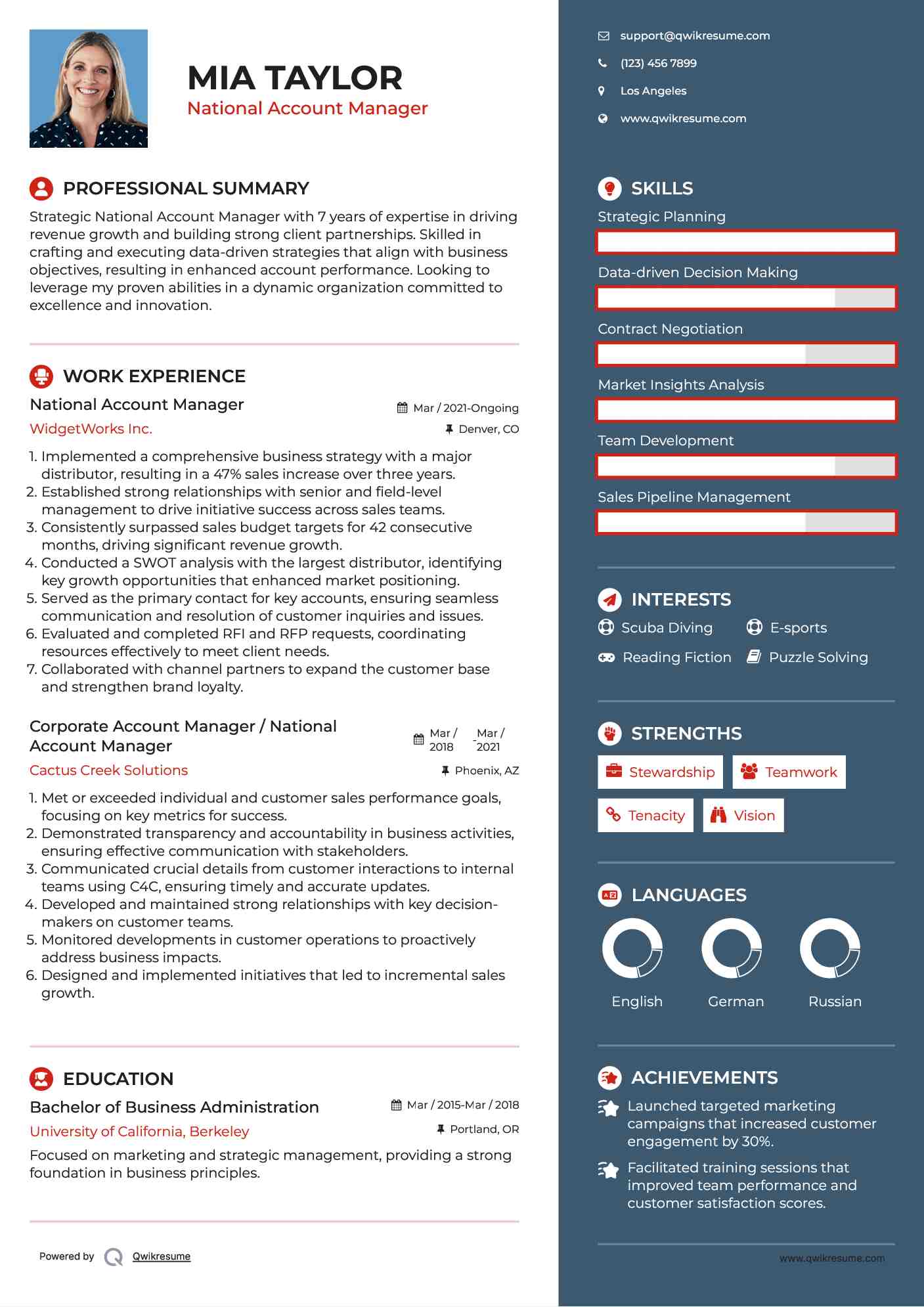 National Account Manager Resume Summary
