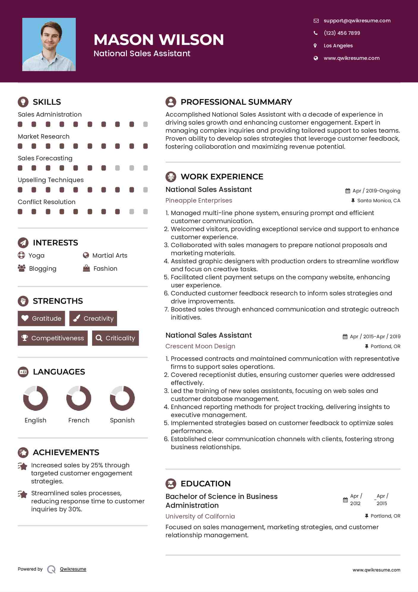 National Sales Assistant Resume Samples QwikResume
