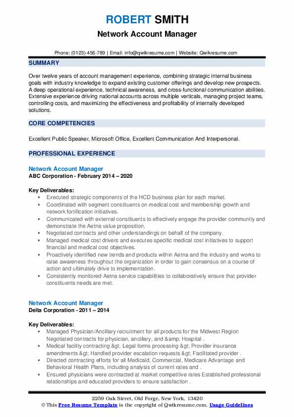 Network Account Manager Resume Samples | QwikResume