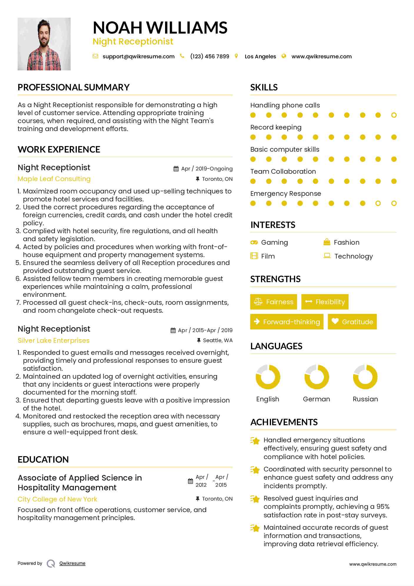 10+ Night Receptionist Resume Samples & Templates For 2025