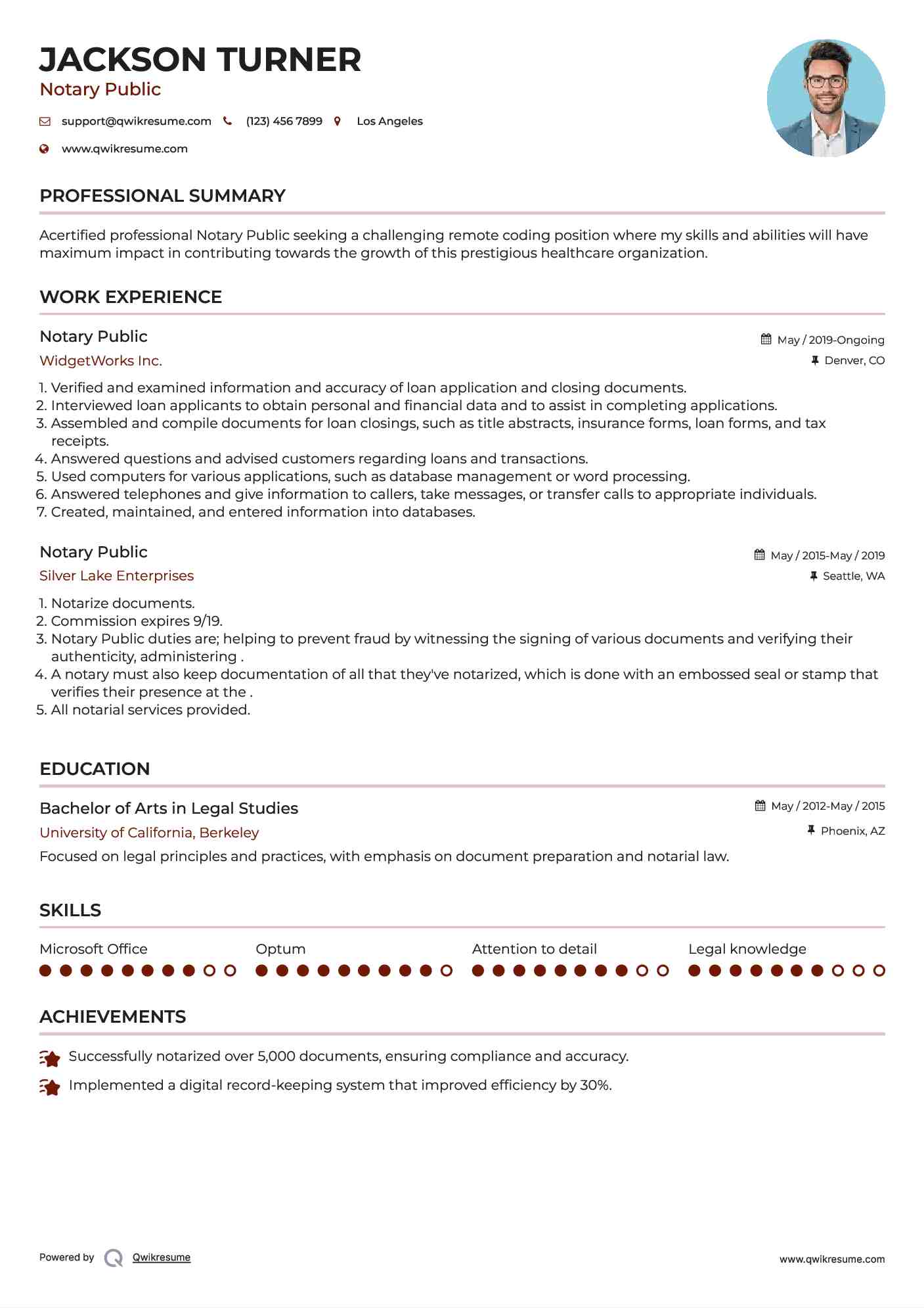 Notary Public Resume Samples QwikResume