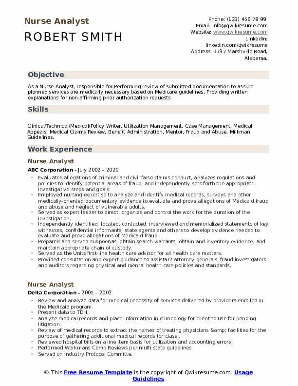 Nurse Analyst Resume Samples | QwikResume