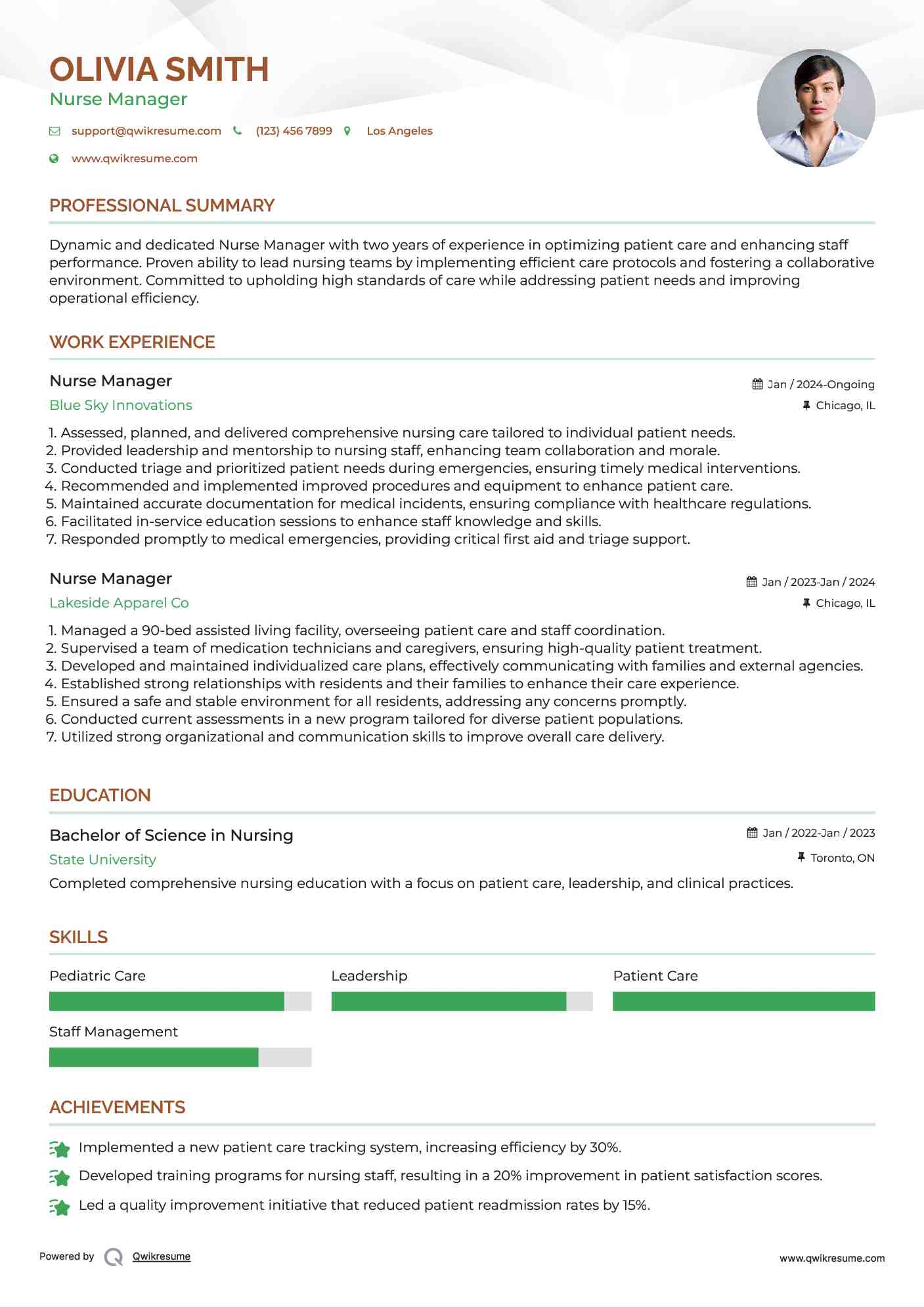Nurse Manager Resume Samples QwikResume