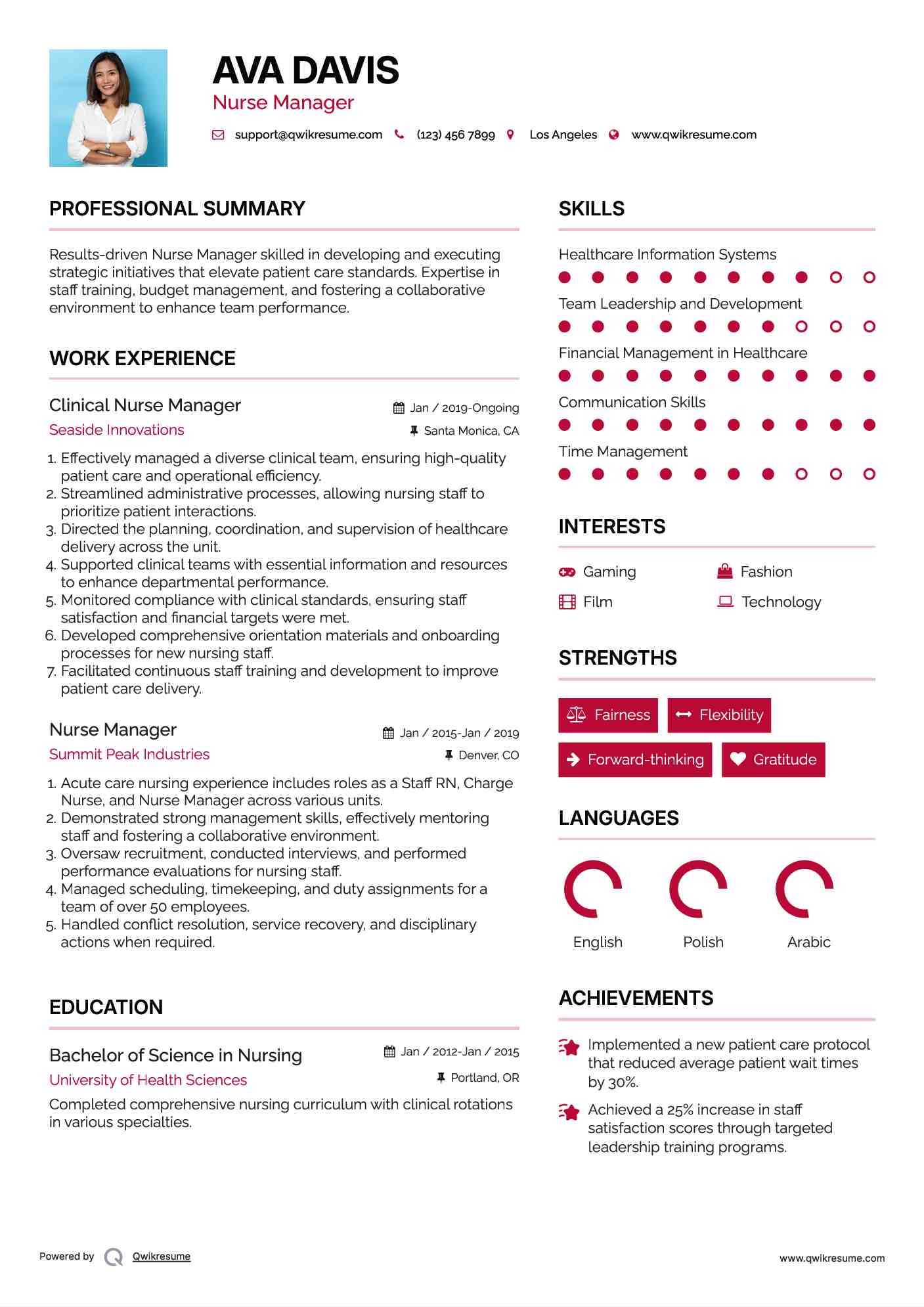 Nurse Manager Resume Samples QwikResume