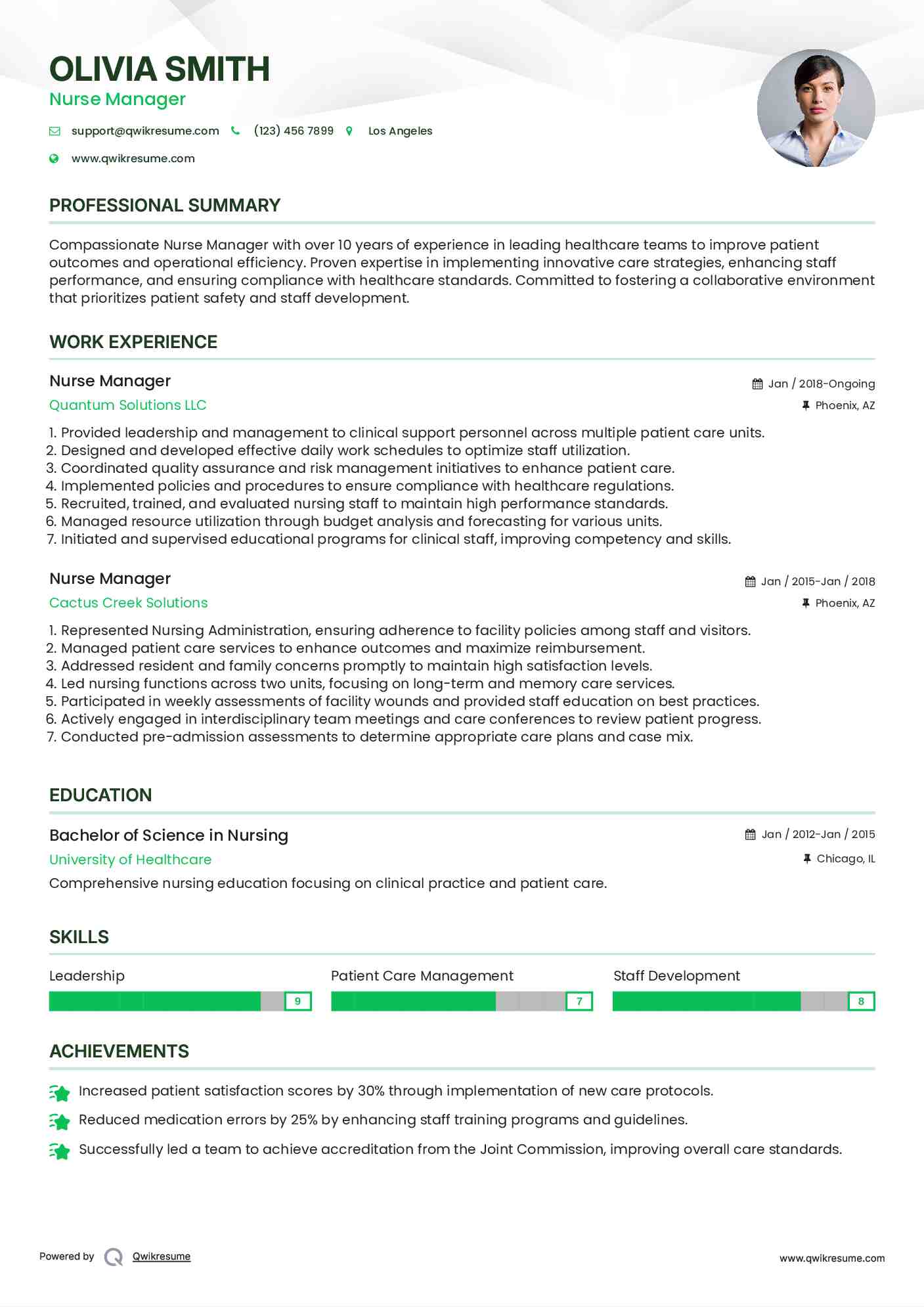 Nurse Manager Resume Sample