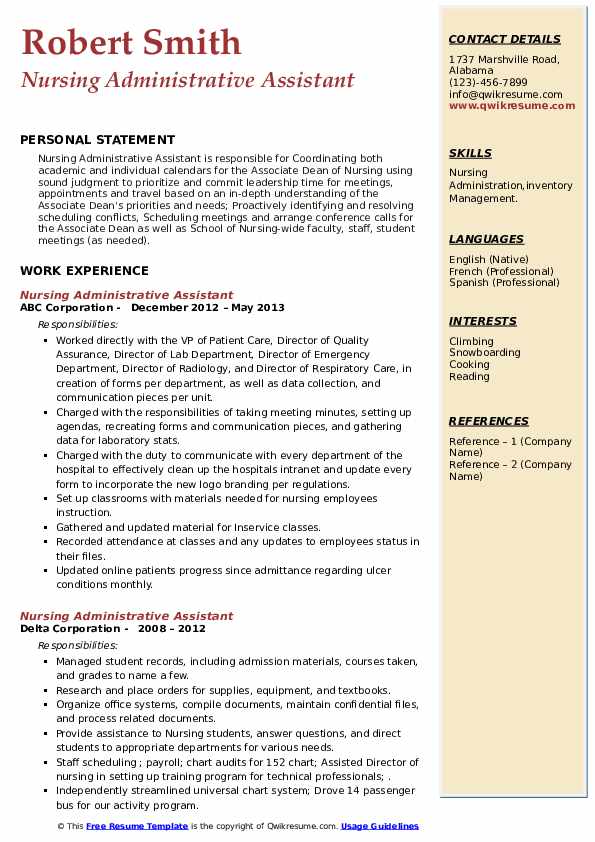 Nursing Administrative Assistant Resume Samples | QwikResume