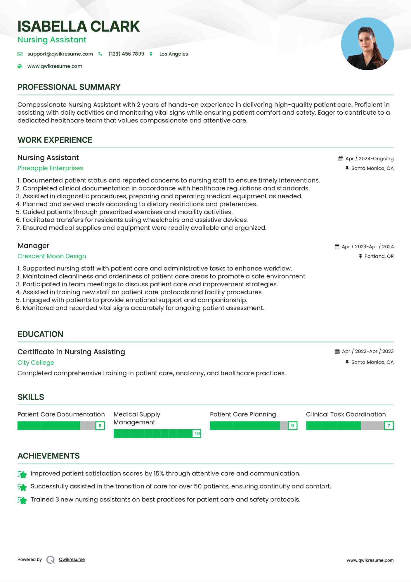 Nursing Assistant Resume Samples QwikResume