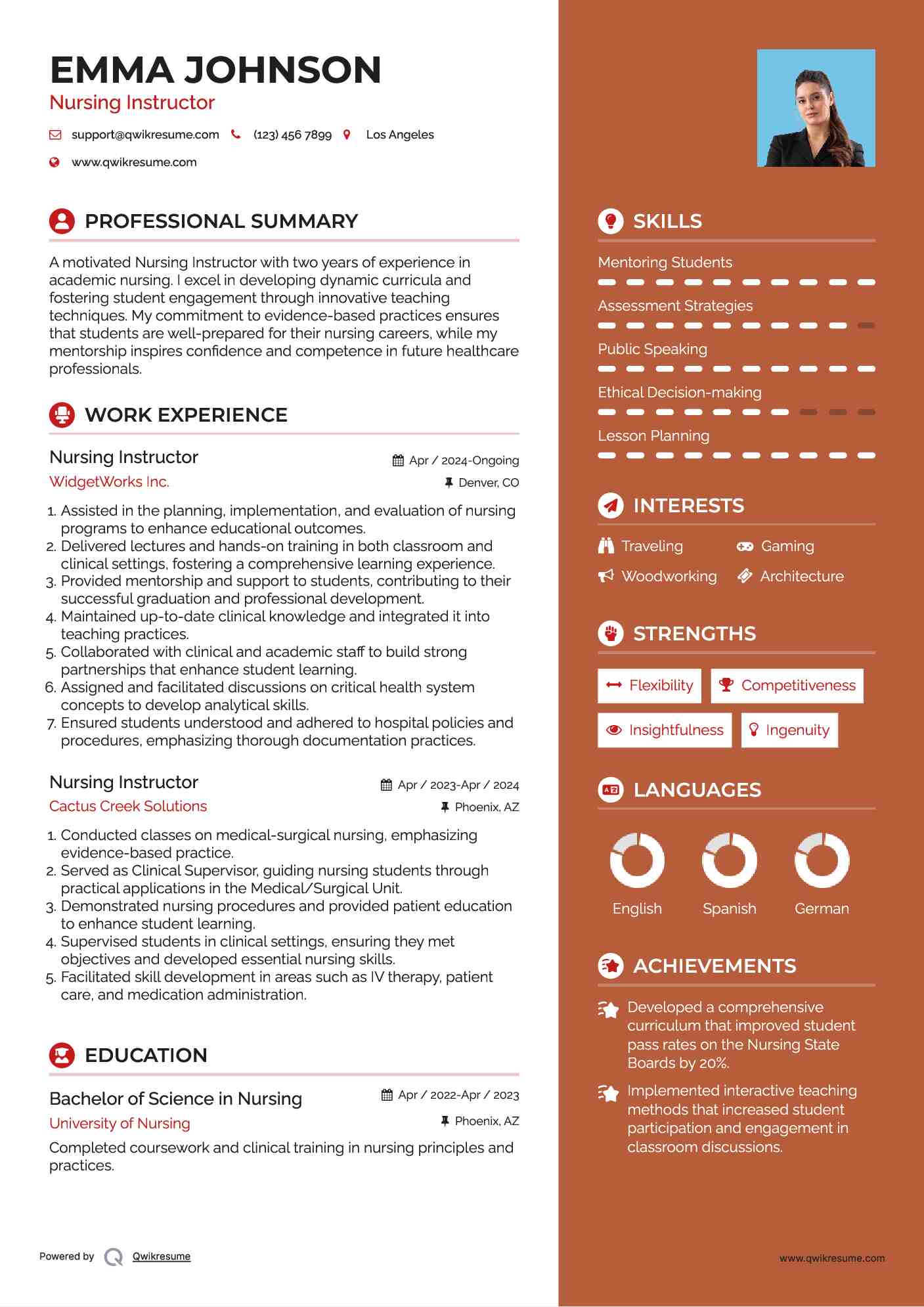 Nursing Instructor Resume Samples QwikResume