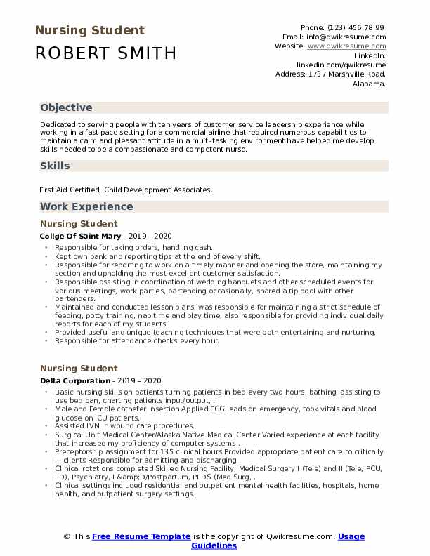 Nursing Student Resume Samples QwikResume