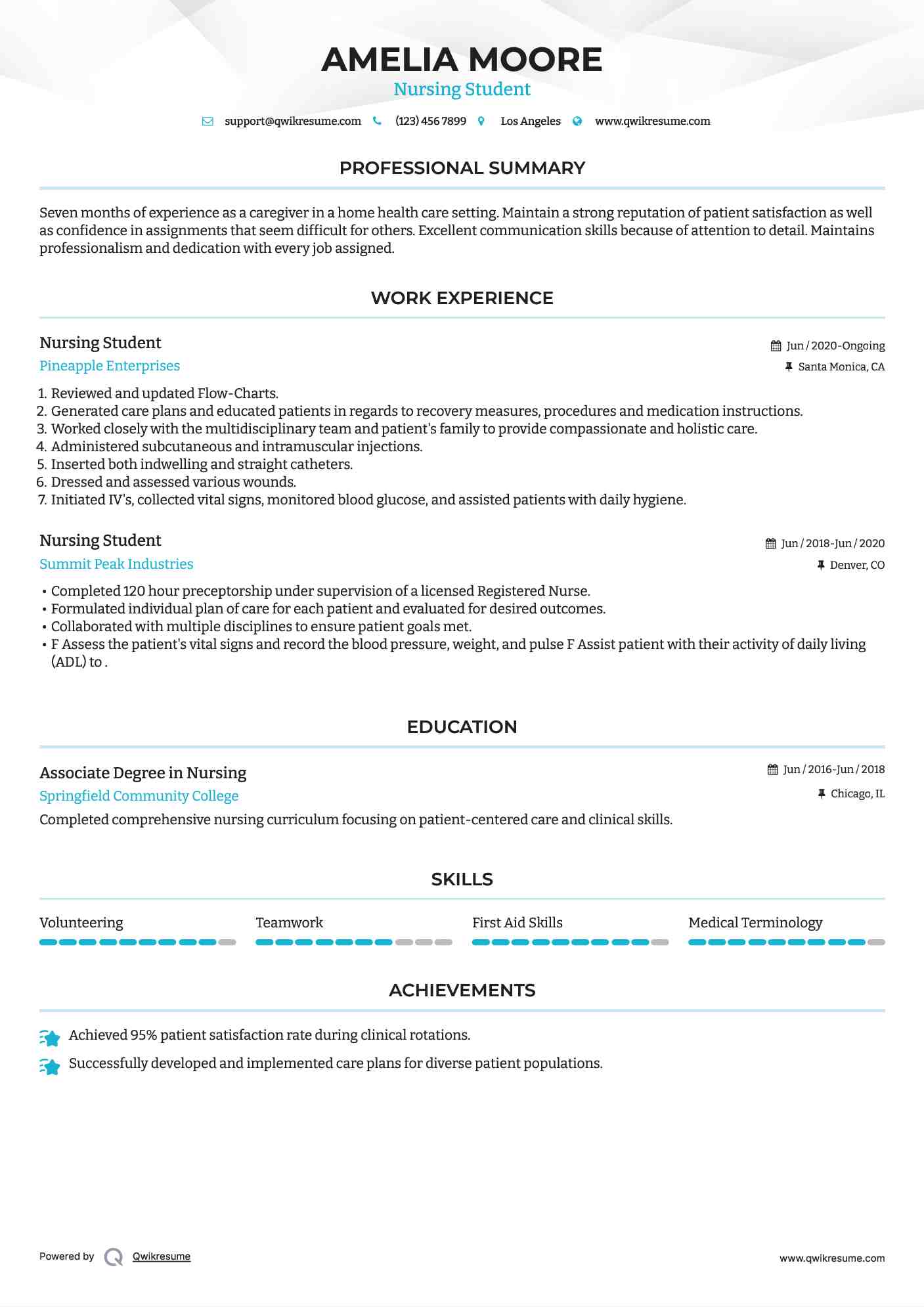 Nursing Student Resume Samples QwikResume