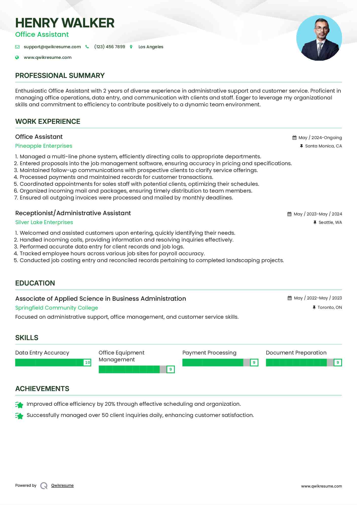 Office Assistant Resume Samples QwikResume