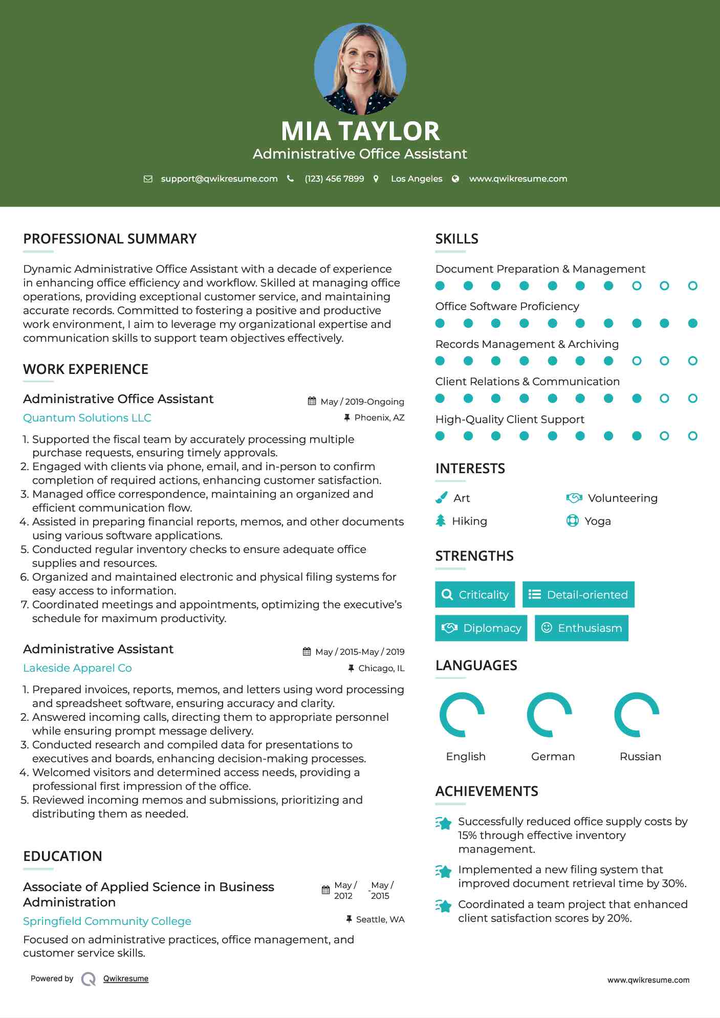 Office Assistant Resume Samples QwikResume