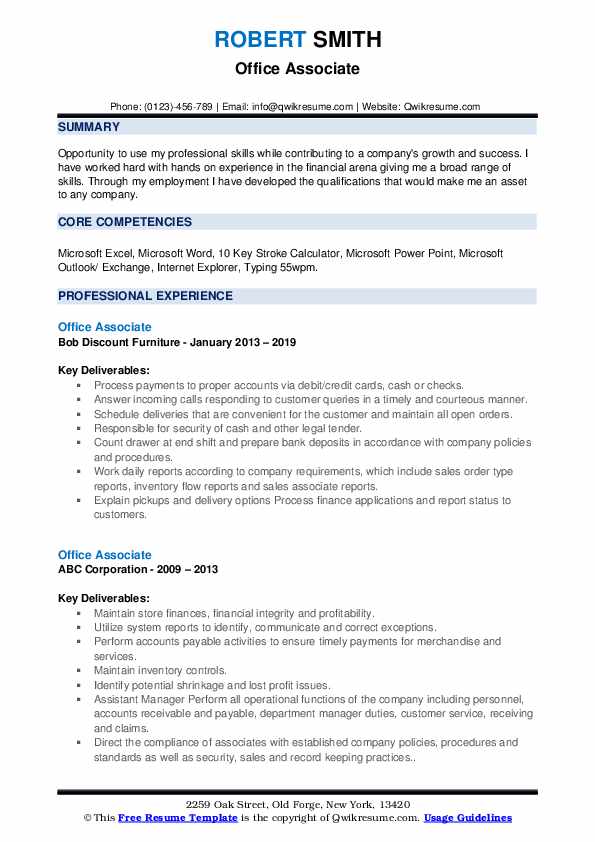 Office Associate Resume Samples | QwikResume